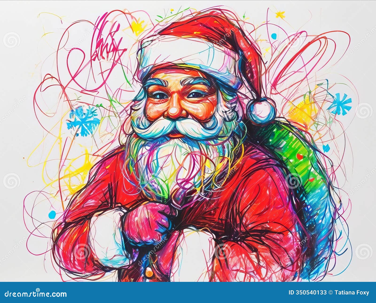 Christmas Santa Claus in Chaotic Scribbles Crayon Drawing Style Stock ...