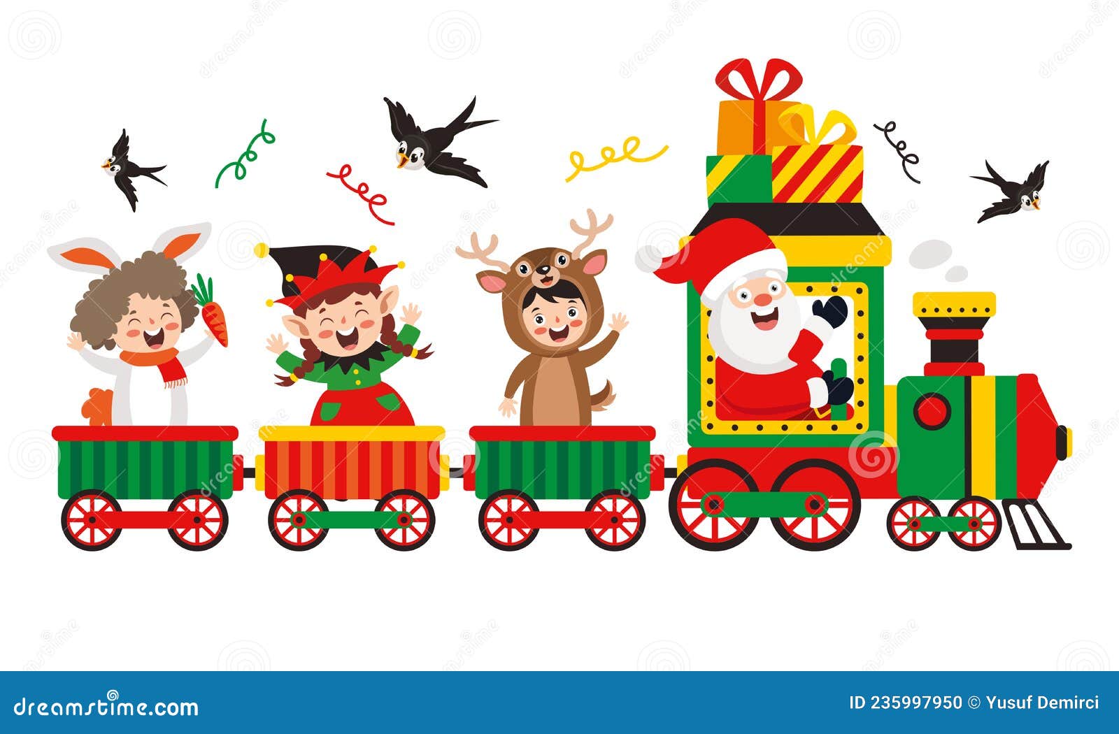 Christmas with Santa Claus in Train Stock Vector - Illustration of noel ...