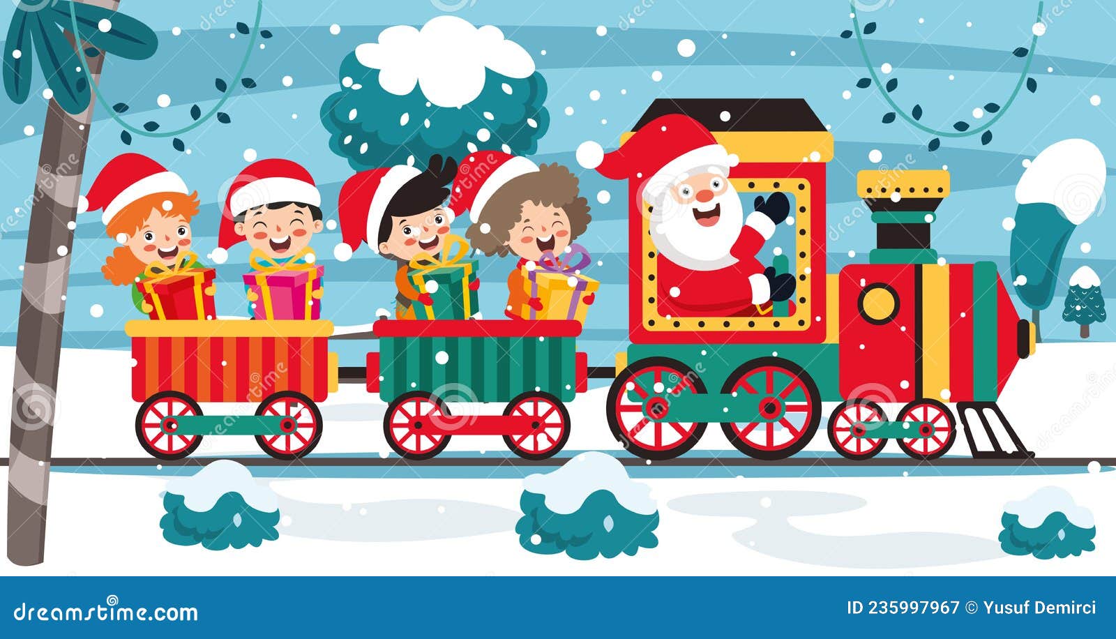 Christmas with Santa Claus in Train Stock Vector - Illustration of ...