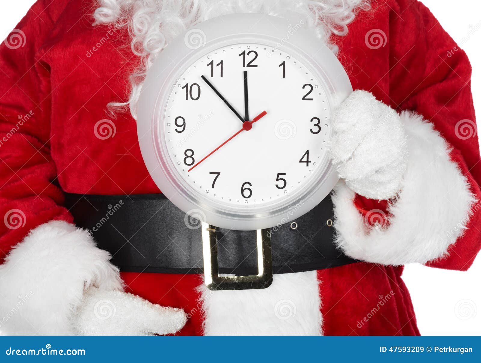 Christmas Santa with a Clock Stock Image - Image of close, hands: 47593209
