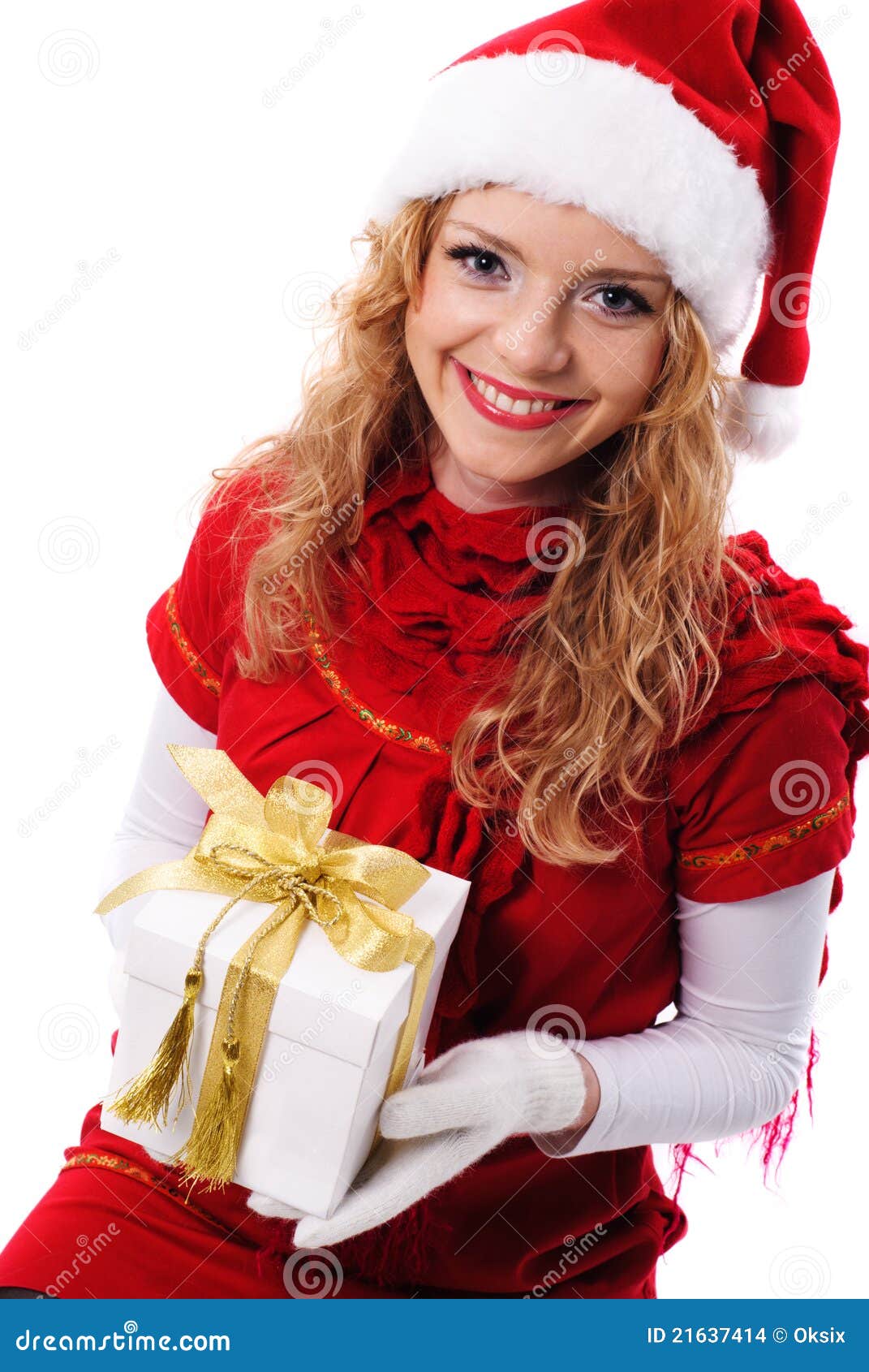 Christmas Santa Girl with Gift Stock Photo - Image of happiness ...