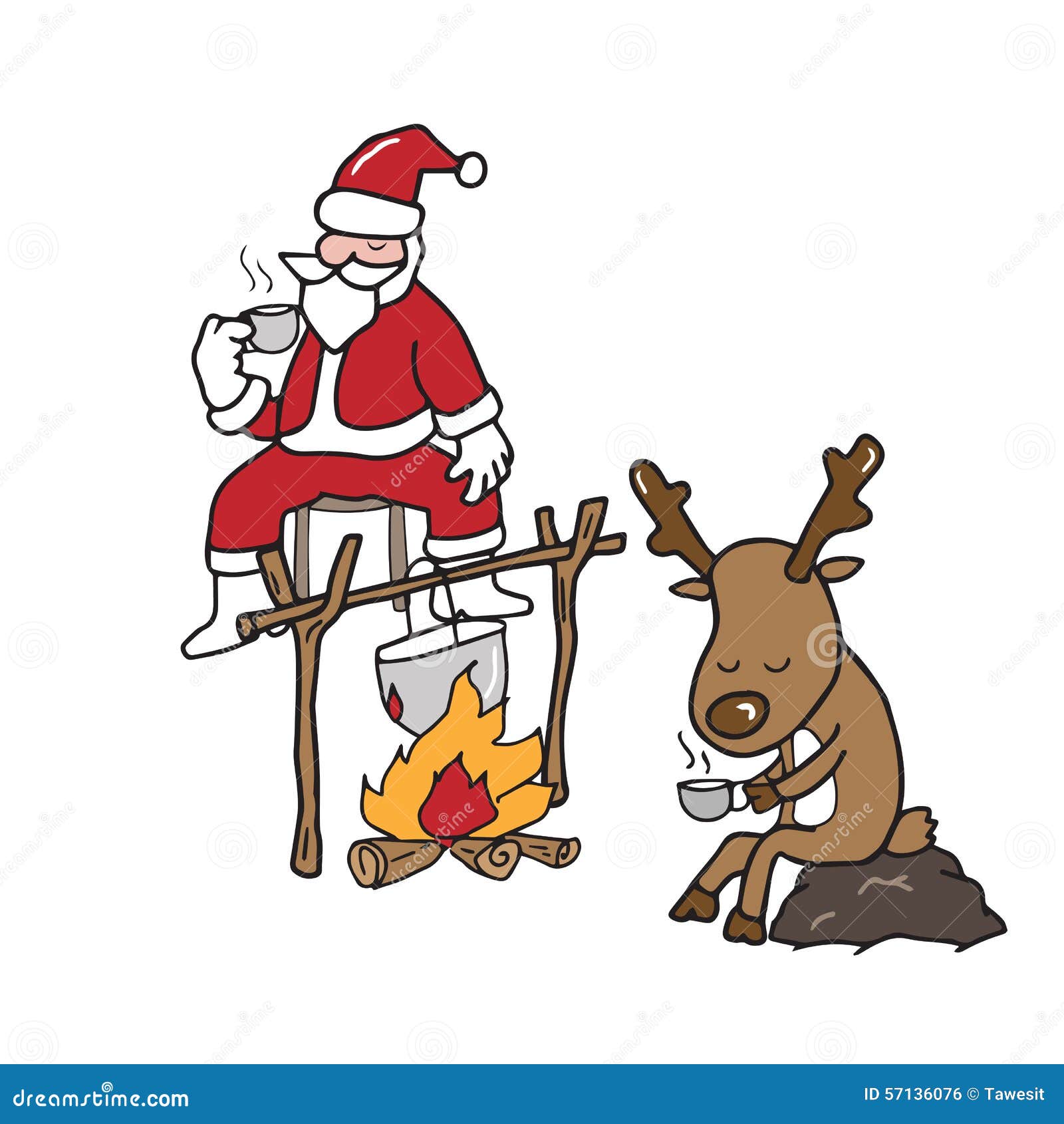 Christmas Santa and Reindeer Drinking Coffee Stock Vector ...