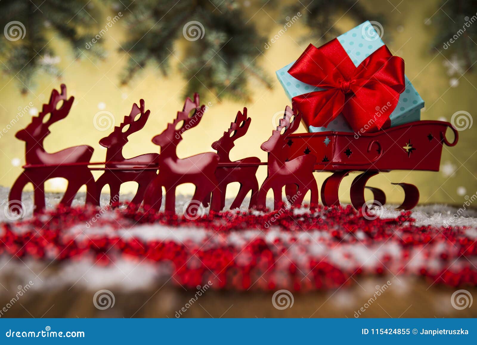 Santa Sleigh on Gift Box Background Stock Image - Image of gifts, firs ...