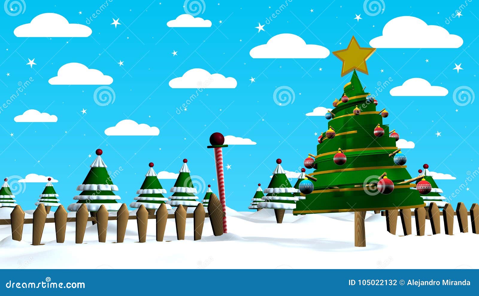 Christmas Scene with an Abstract Christmas Tree Decorated with Colored ...
