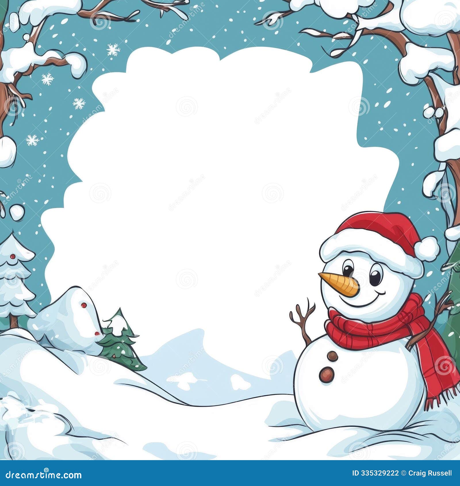 Christmas Scene Border with Snowman Stock Illustration - Illustration ...