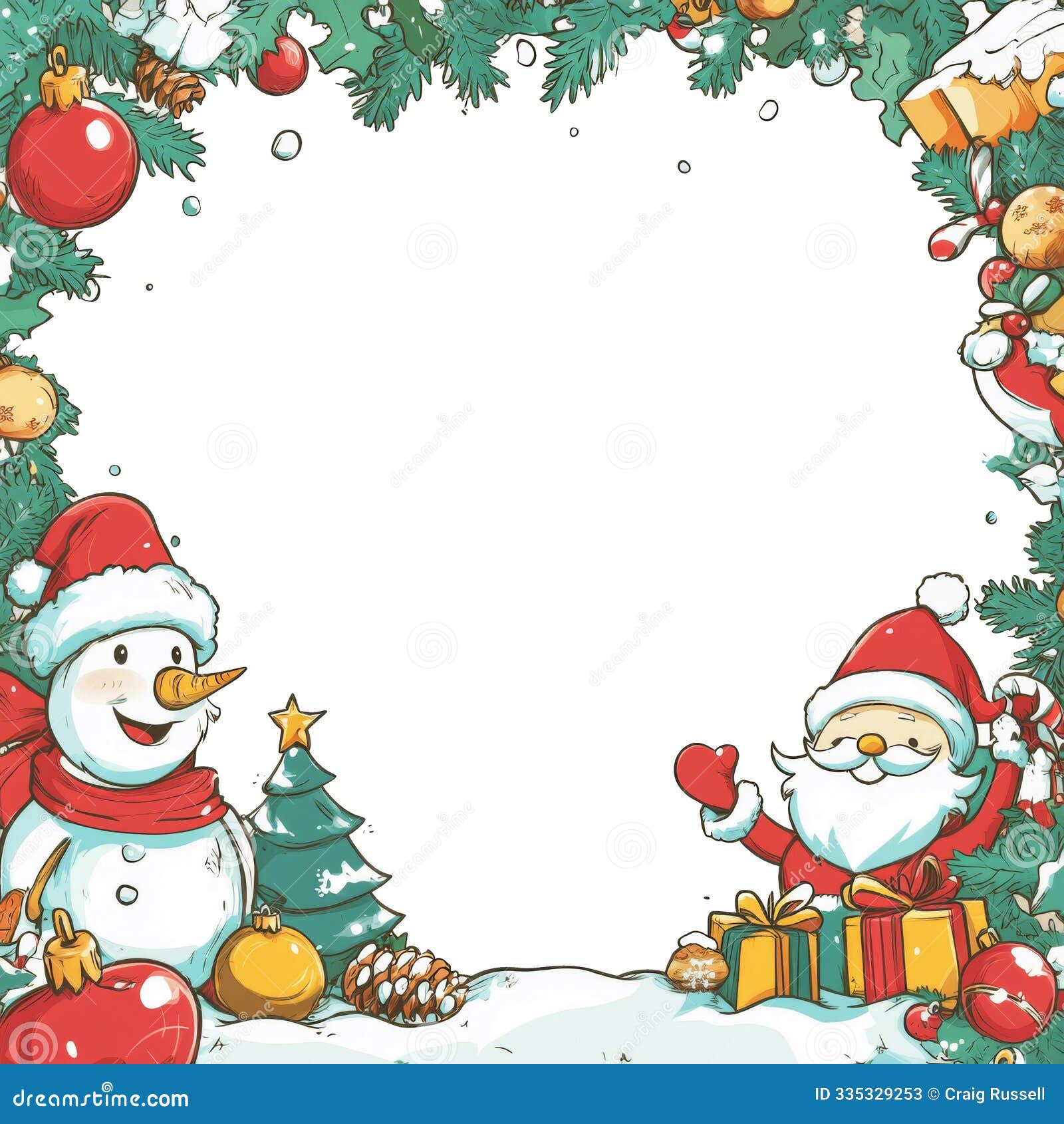 Christmas Scene Border with Snowman Stock Illustration - Illustration ...