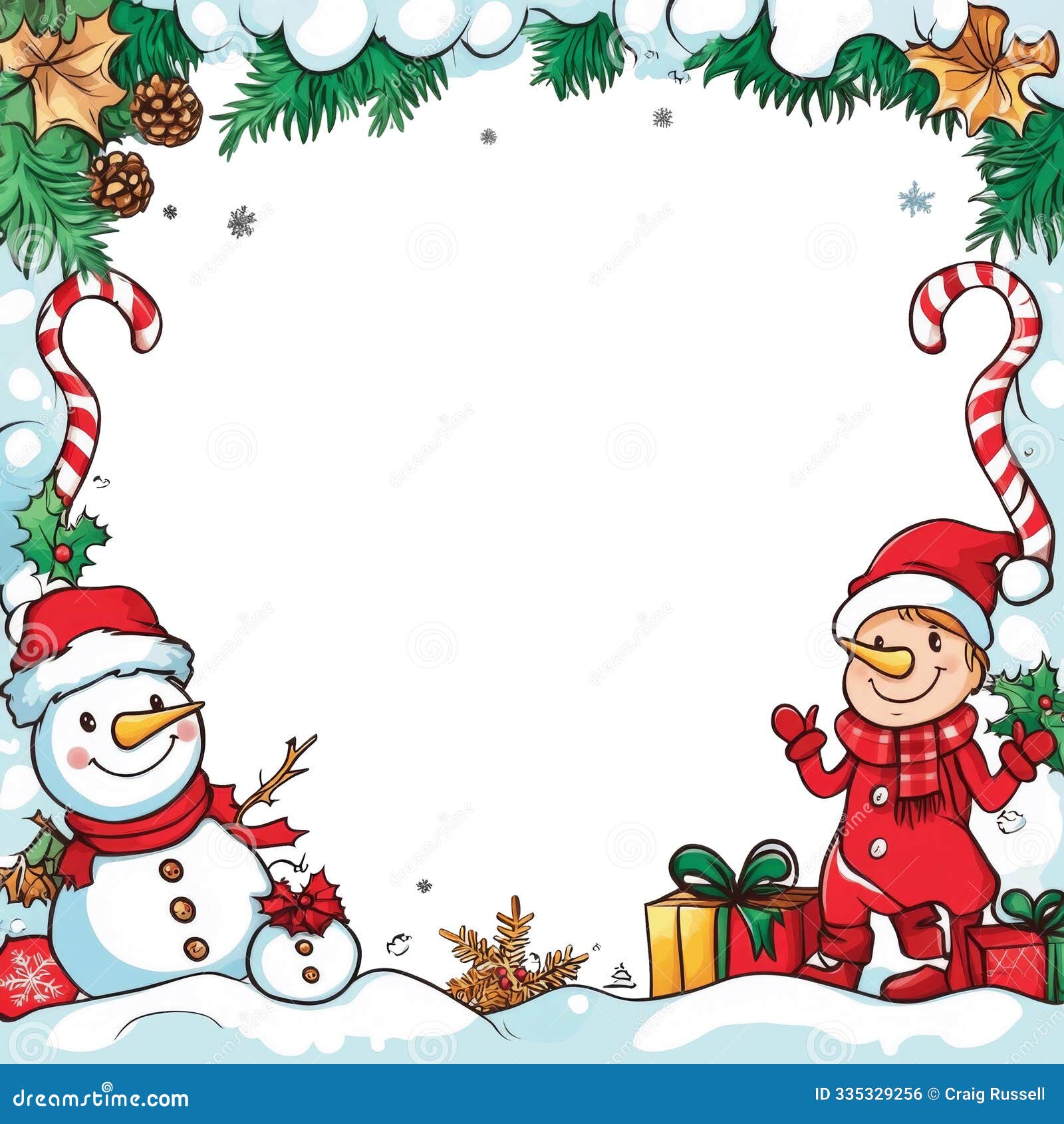 Christmas Scene Border with Snowman Stock Photo - Illustration of snow ...