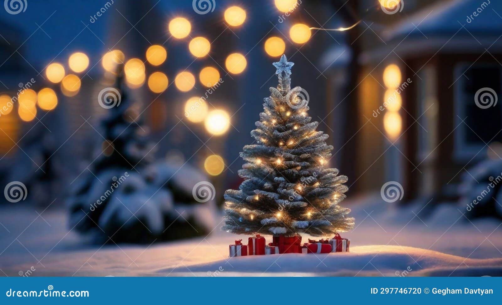 Christmas Scene with Christmas Decorations, Snow on the Houses ...