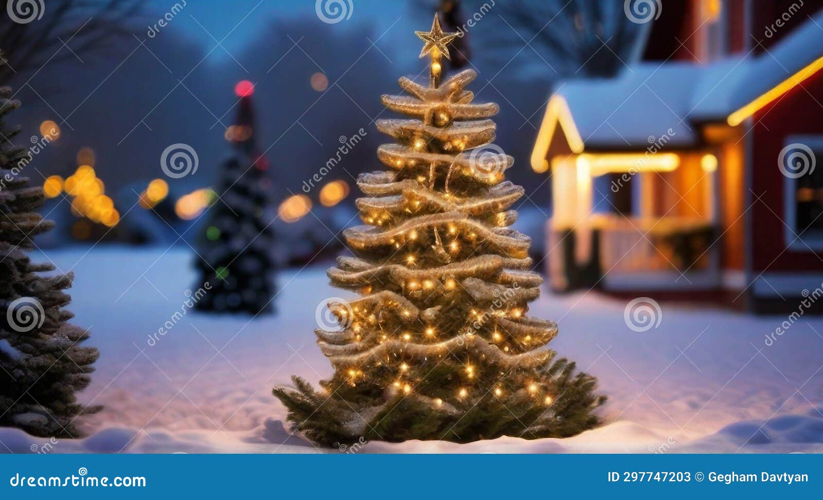 Christmas Scene with Christmas Decorations, Snow on the Houses ...