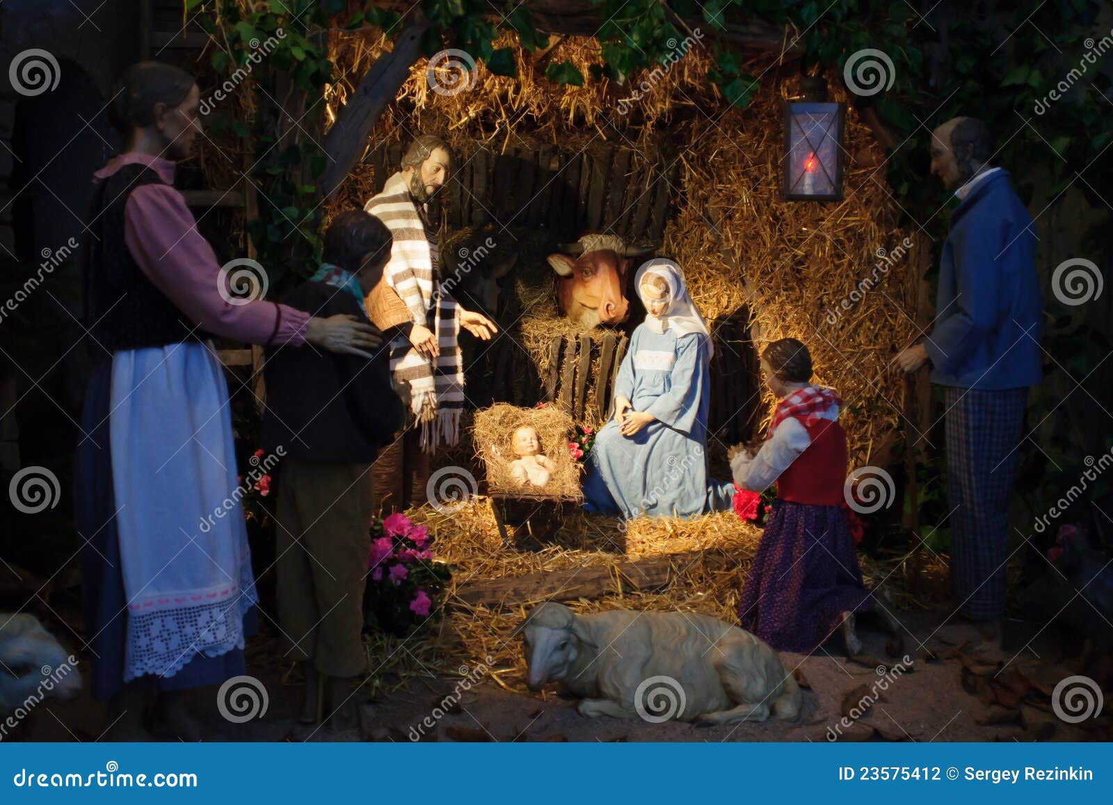 Christmas Scene with Three Wise Men and Baby Jesus Stock Photo - Image ...