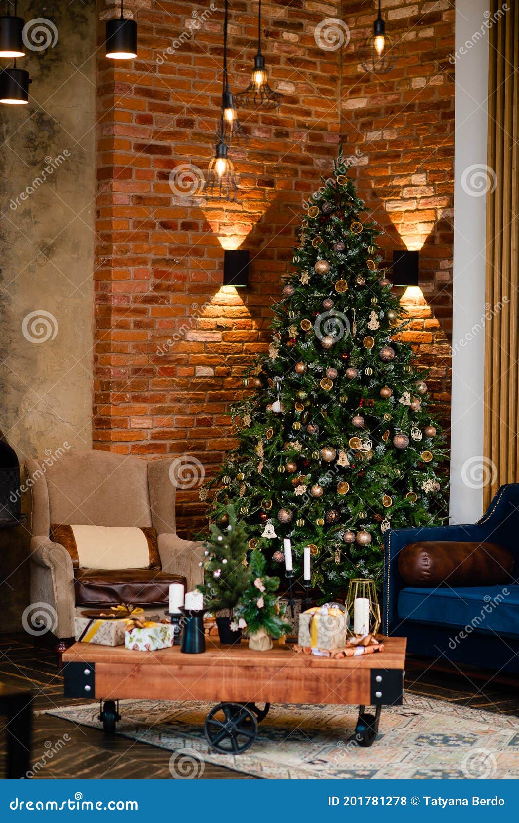 Christmas Scene with Tree Gifts and Fire in Background Stock Photo ...
