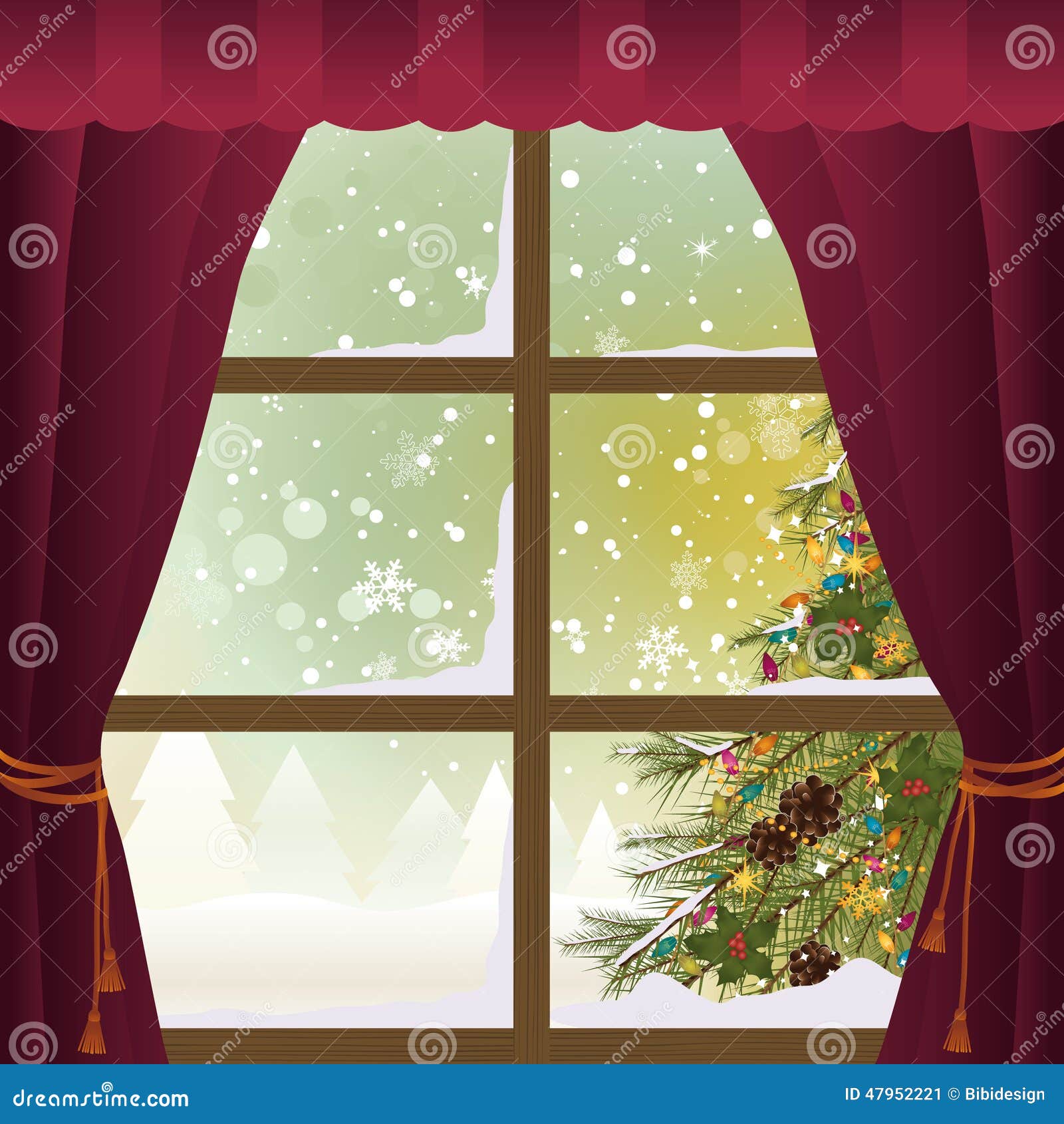 Christmas Scene through a Window Stock Vector - Illustration of tree ...