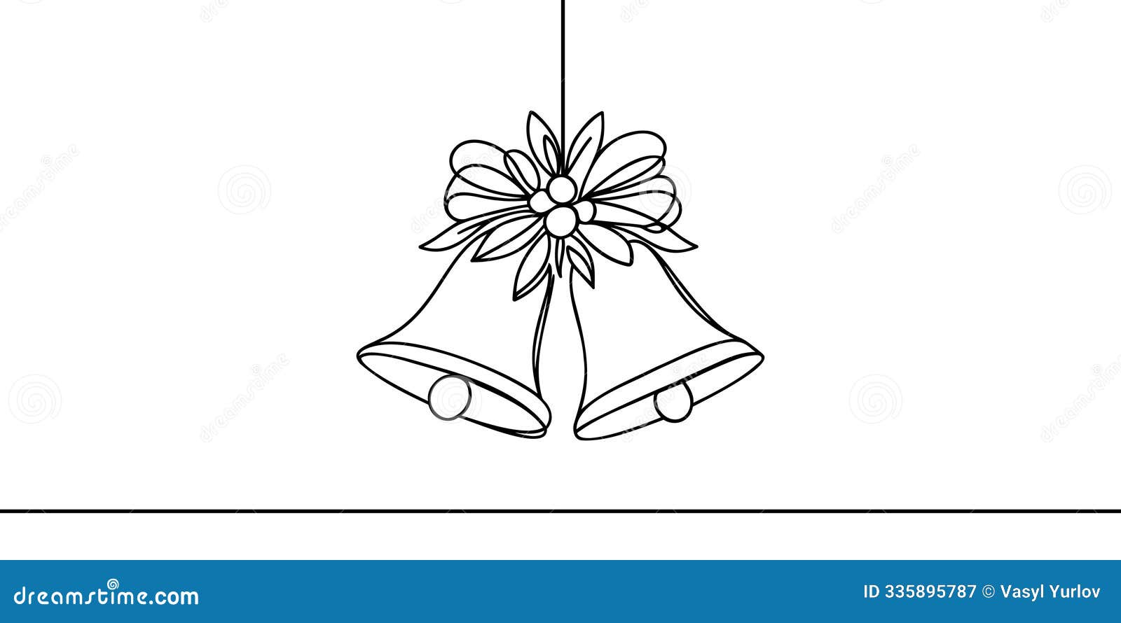 Christmas or School Bells with Bow Continuous One Line Drawing Stock ...