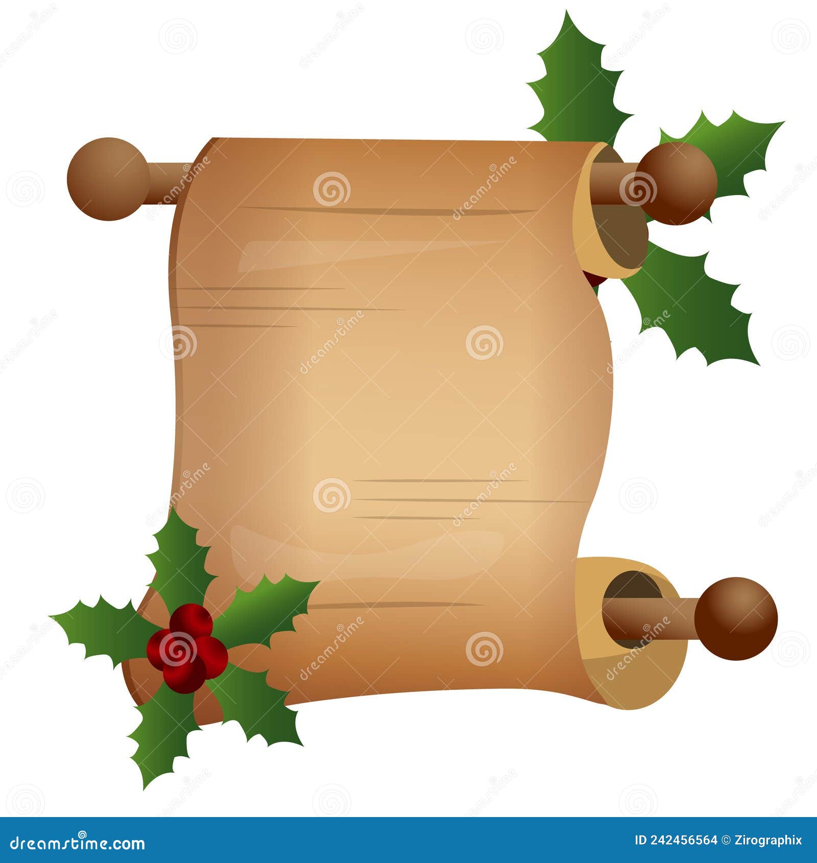 Christmas Scroll with Holly Vector Illustration Stock Vector ...