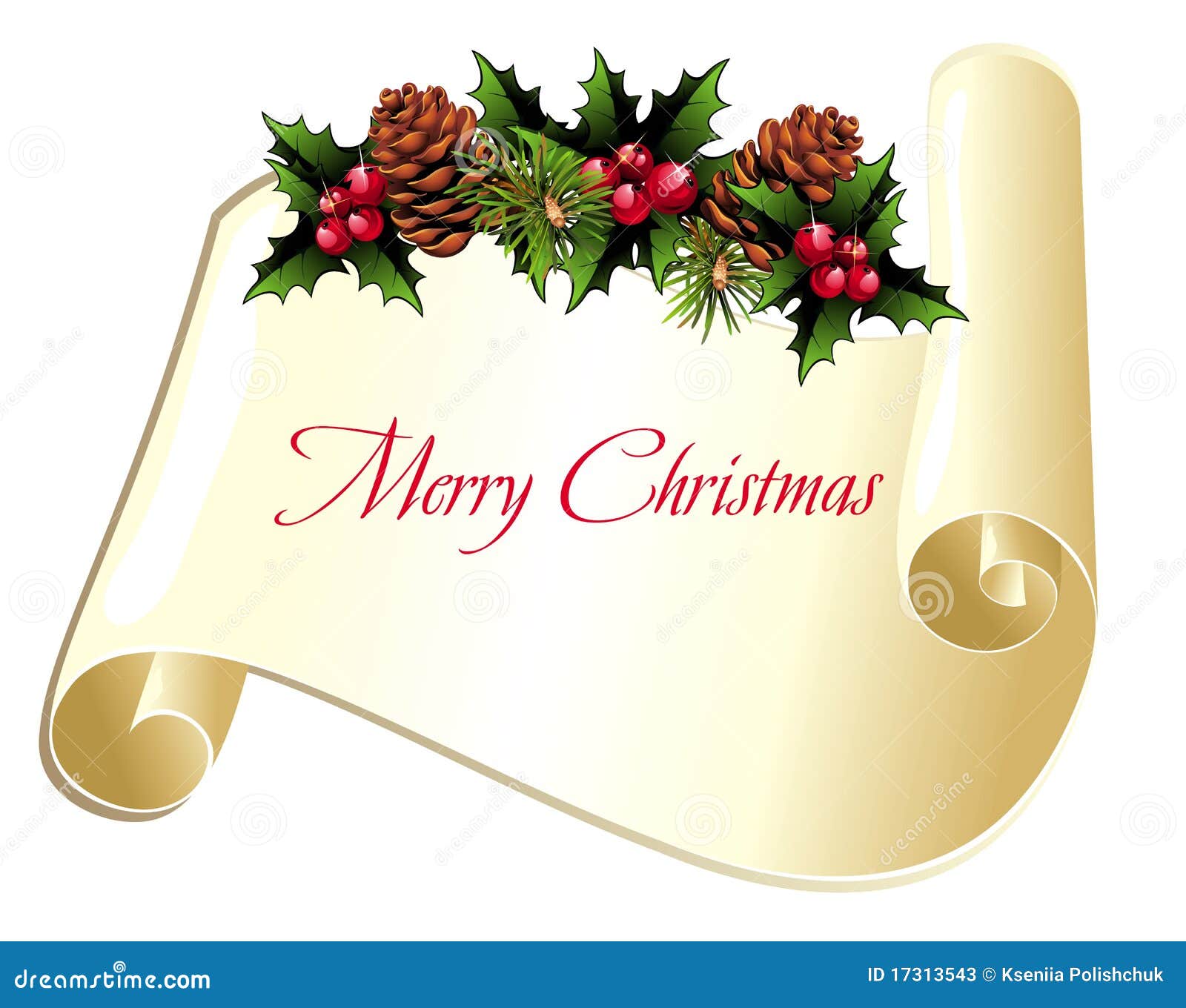 Christmas Scroll with Pinecone and Holly Stock Vector - Illustration of ...