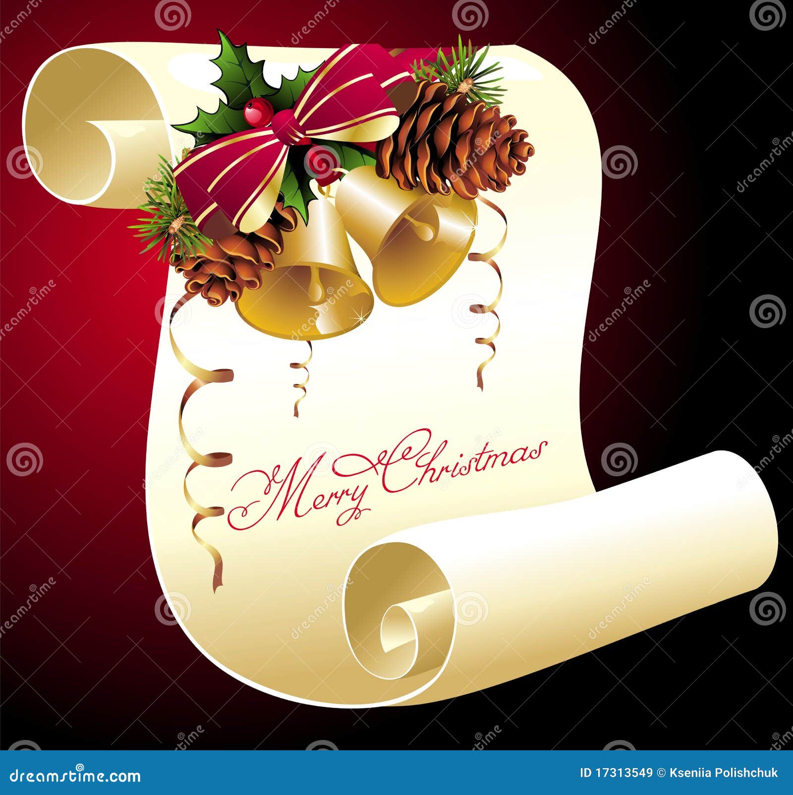 Christmas Scroll with Pinecone and Holly Stock Vector - Illustration of ...