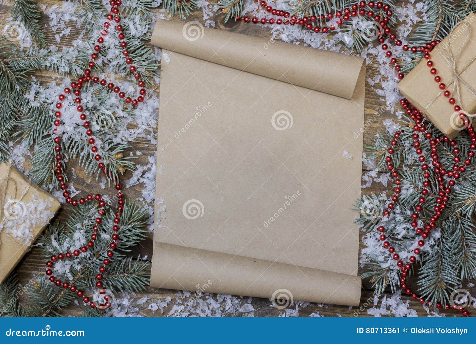 Christmas Scroll on the Table, Tree Branches Stock Image - Image of ...