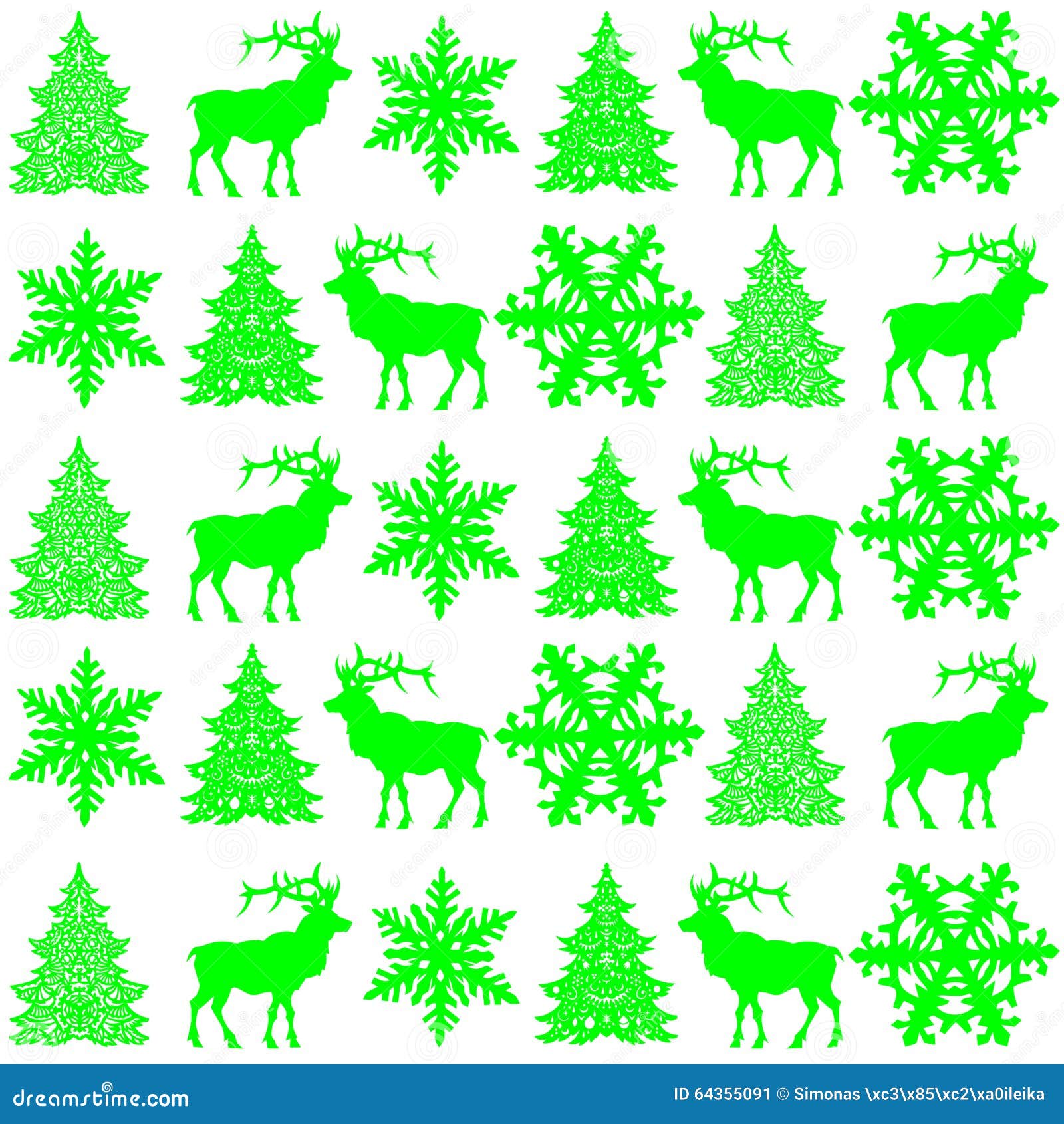 Christmas Seamless Bright Green Pattern Design - Deer, Snowflake Stock ...
