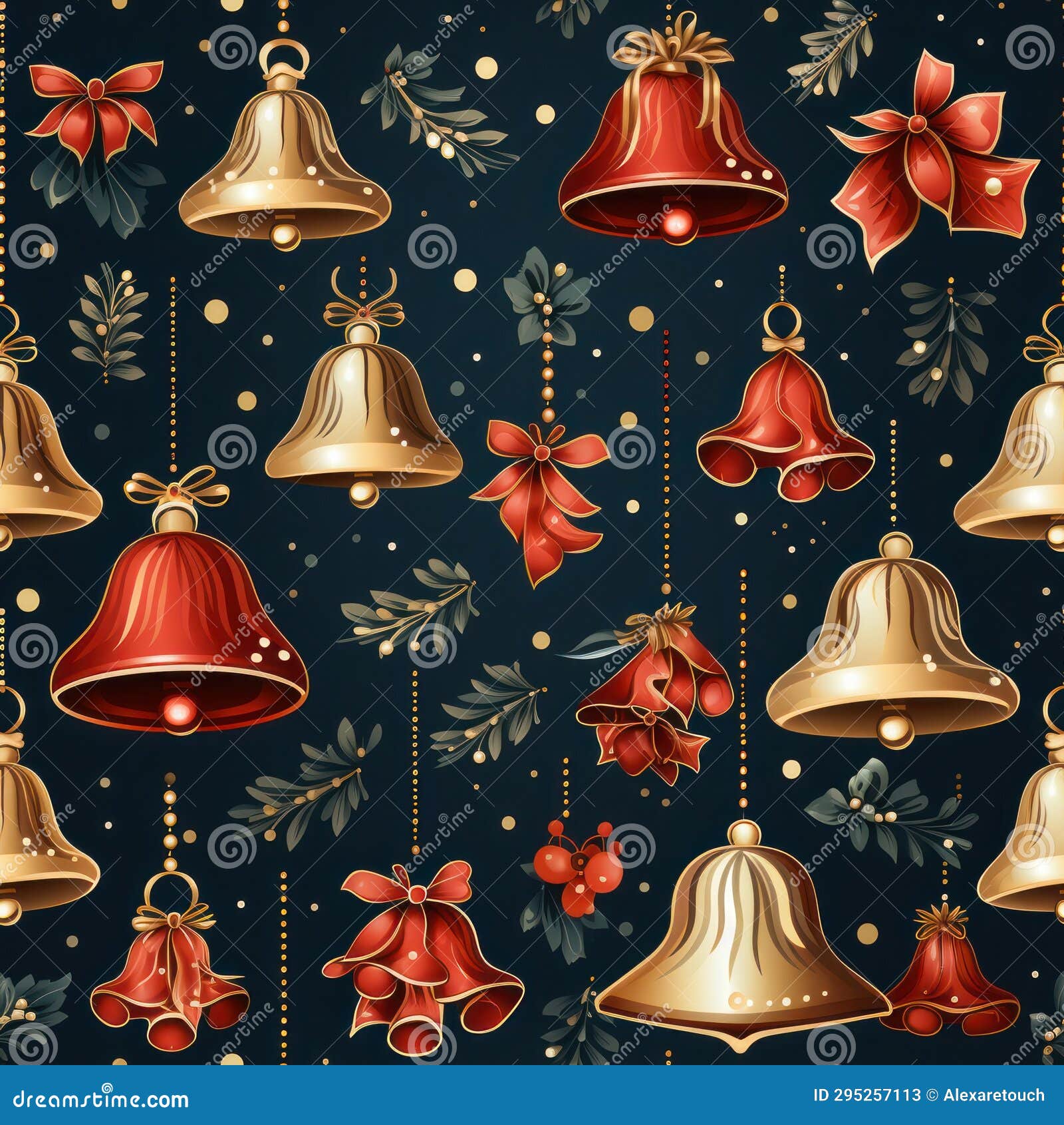Christmas Seamless Pattern with Bells on a Dark Background Stock ...