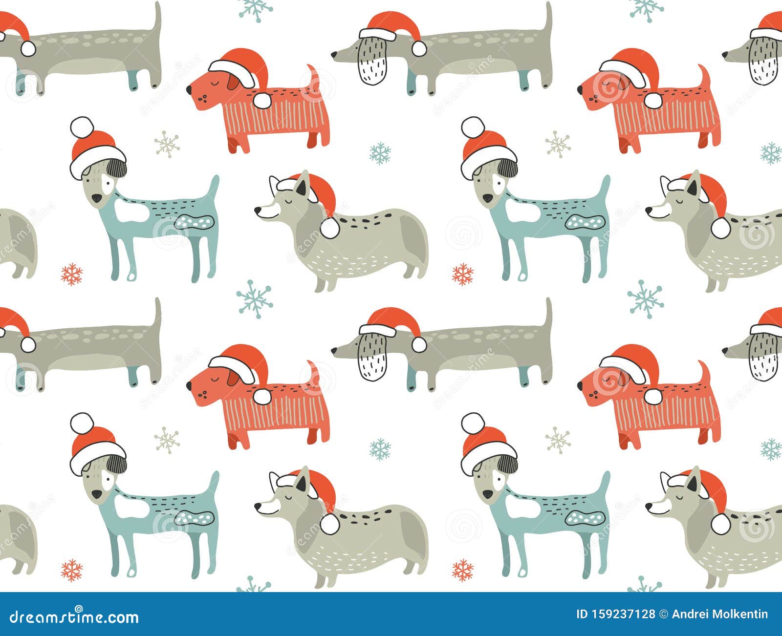 Christmas Seamless Pattern with Cute Cartoon Dogs in Santa Hats. Vector ... Christmas Seamless Pattern with Cute Cartoon Dogs in Santa Hats. Vector ...