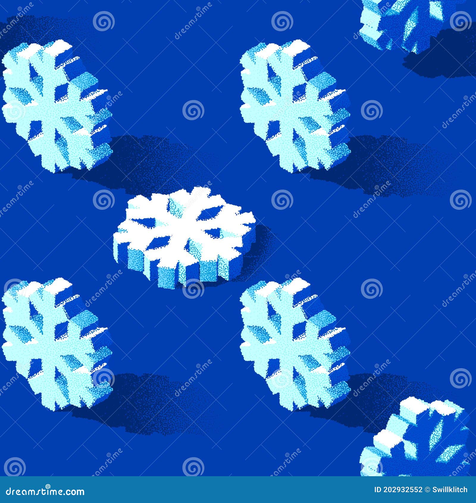 Christmas Seamless Pattern with 3D Snowflakes Drawn with Dotwork Grainy ...