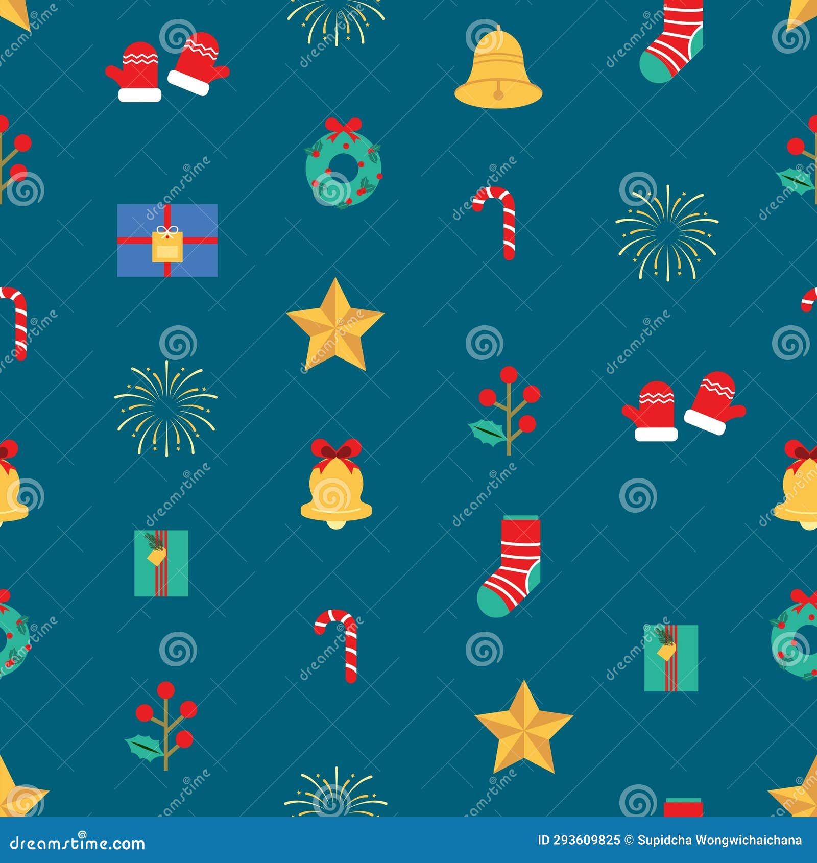 Christmas Seamless Pattern with Firework,wreath,gift.Editable Vector ...