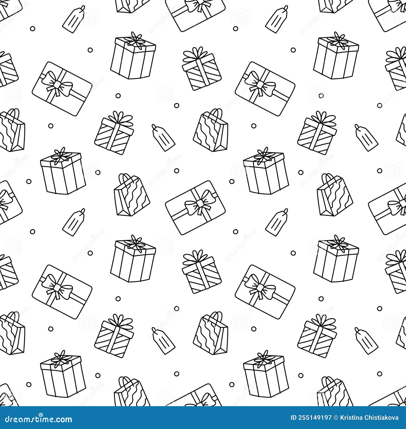 Christmas Seamless Pattern with Gift Boxes. New Year Pattern in Outline ...