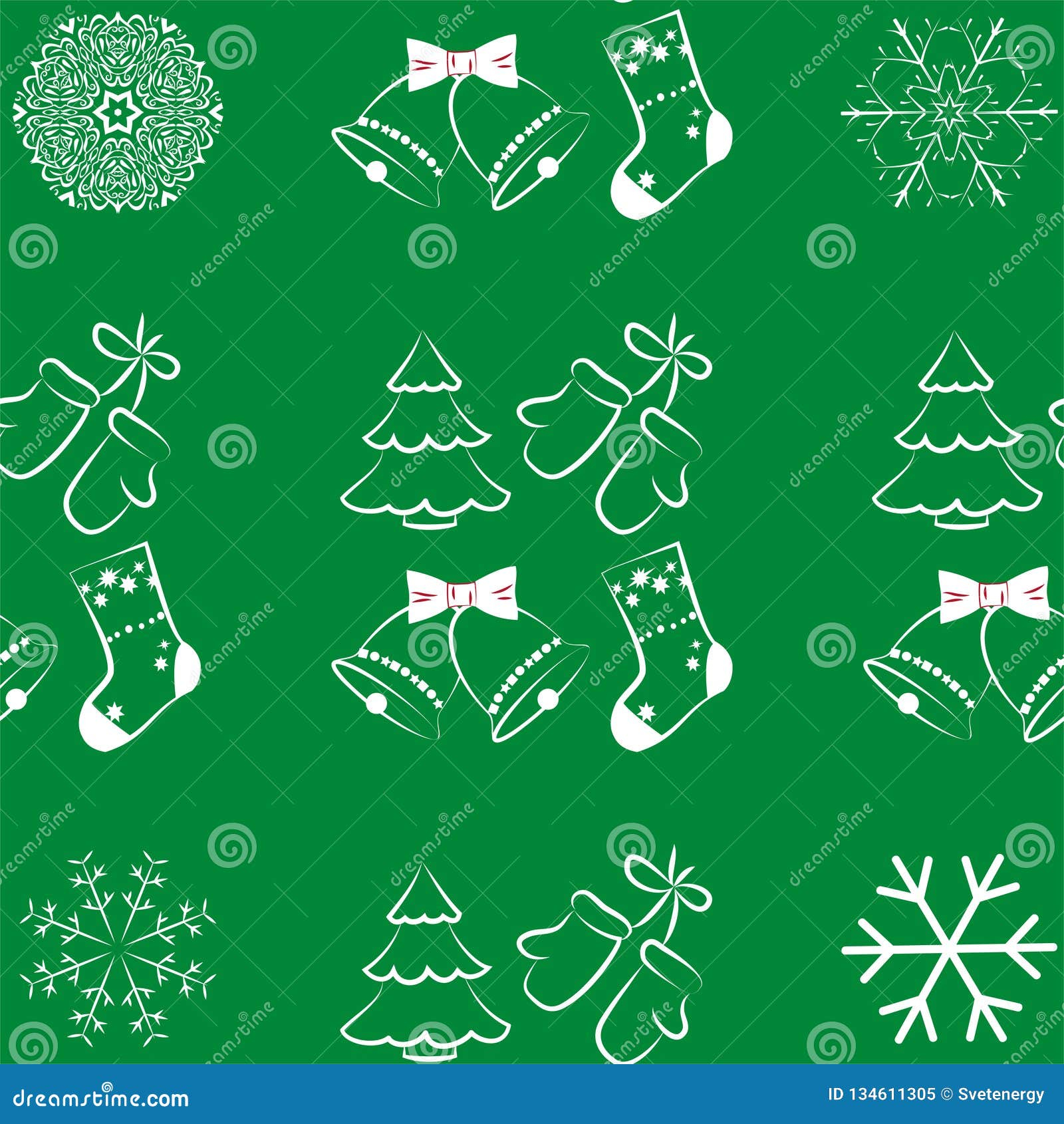 Christmas Seamless Pattern on Green Background. Vector Illustration ...