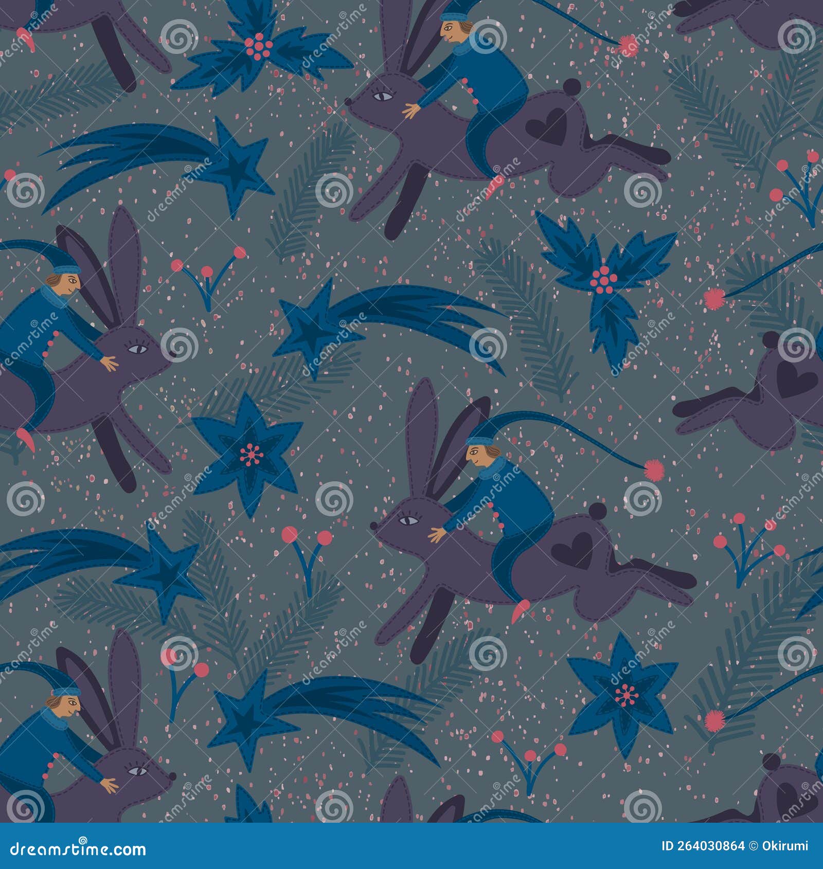 Christmas Seamless Pattern Rabbit and Elf Stock Vector - Illustration ...