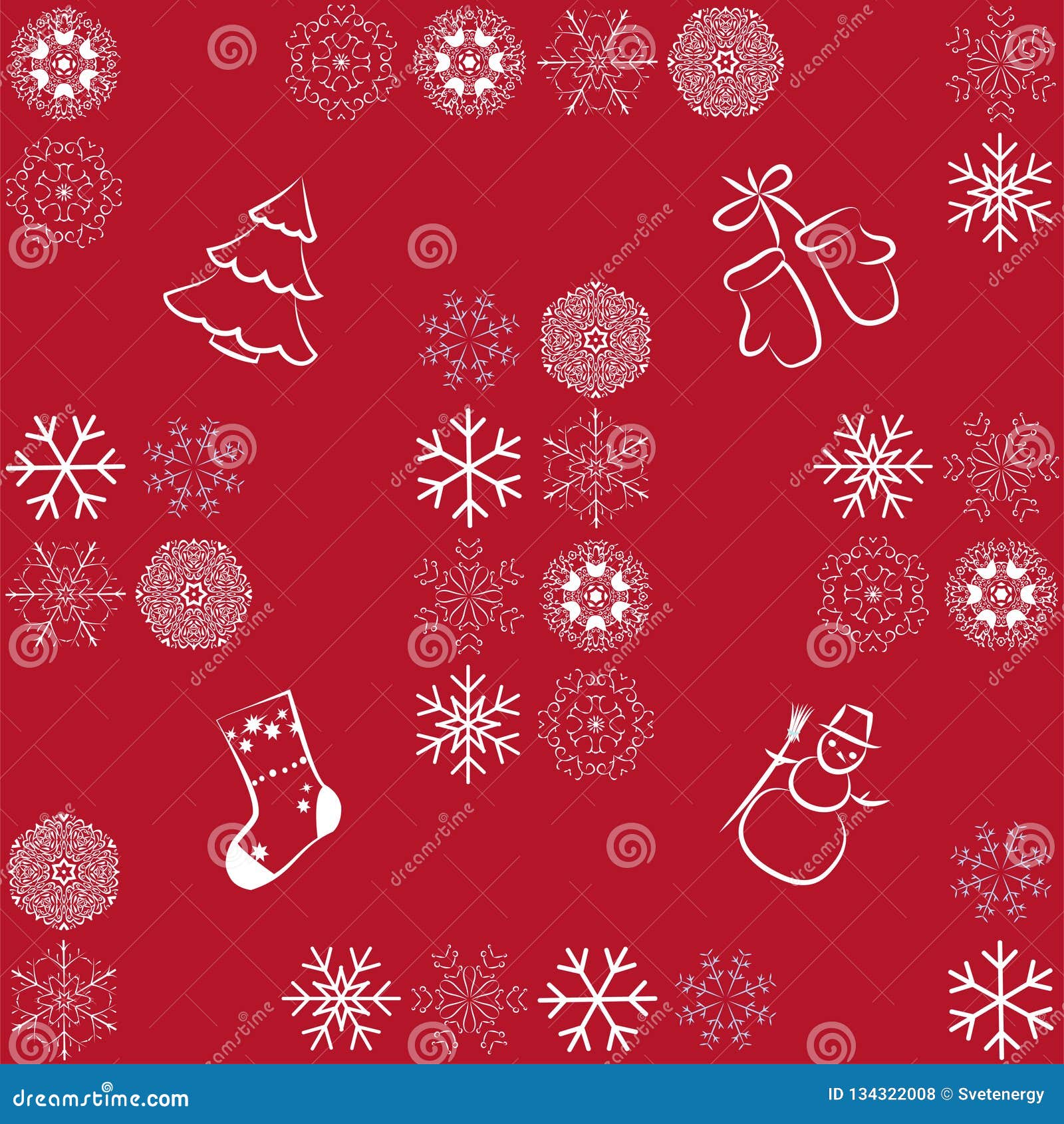 Christmas Seamless Pattern on Red Background. Vector Illustration Stock ...