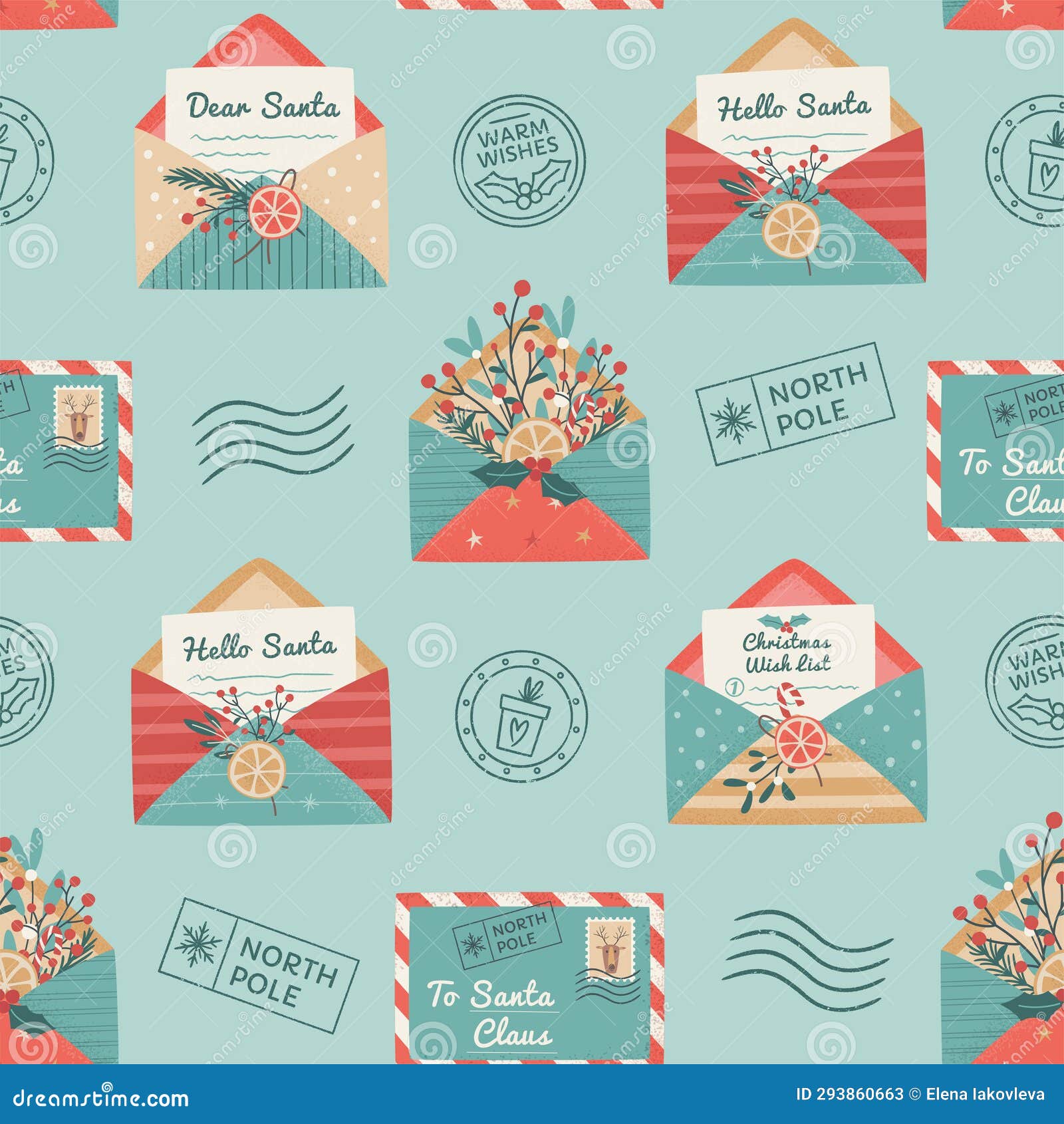 Christmas Seamless Pattern. Santa Mail Stock Vector - Illustration of ...