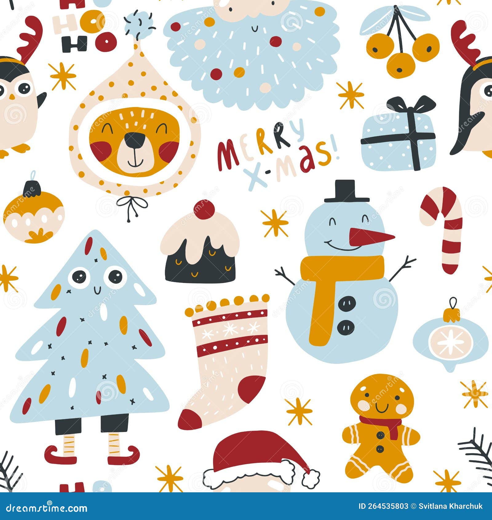 Christmas Seamless Pattern with Traditional Symbols and Decorative ...