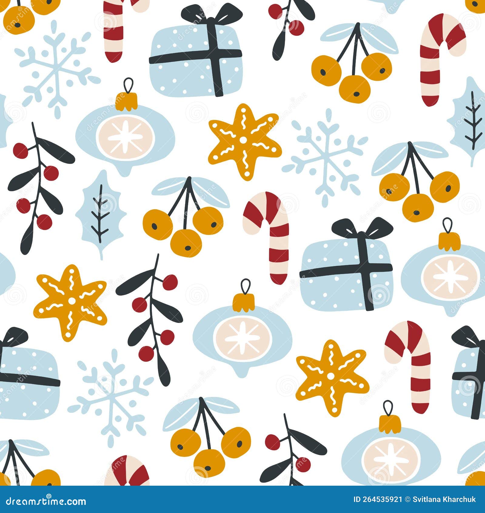Christmas Seamless Pattern with Traditional Symbols and Decorative ...