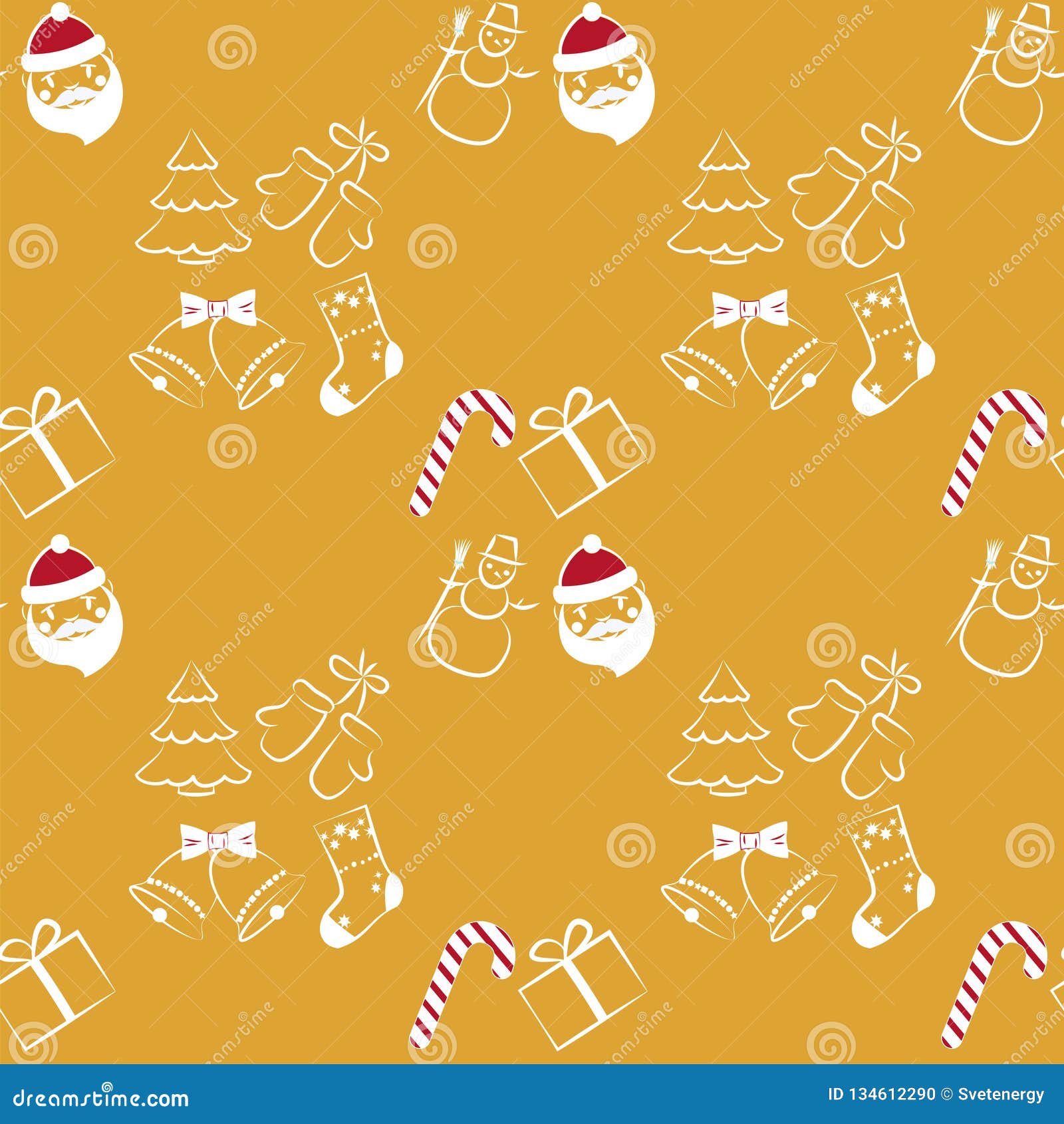 Christmas Seamless Pattern on Yellow Background. Vector Illustration ...