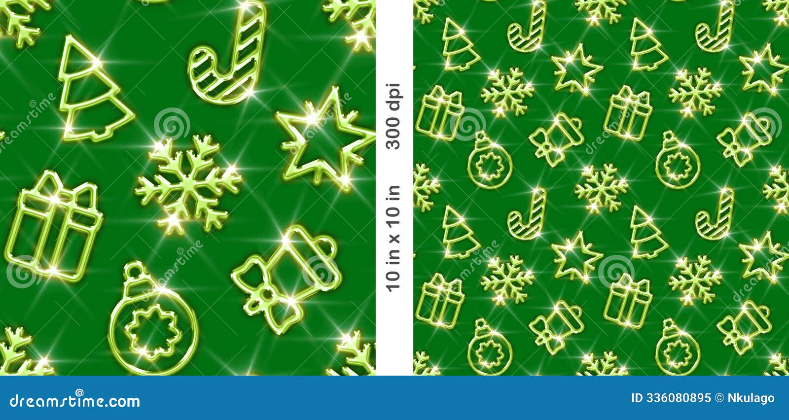 Christmas Seamless Tileable Pattern. Shiny Christmas Decorations on Green Background Stock Image ...