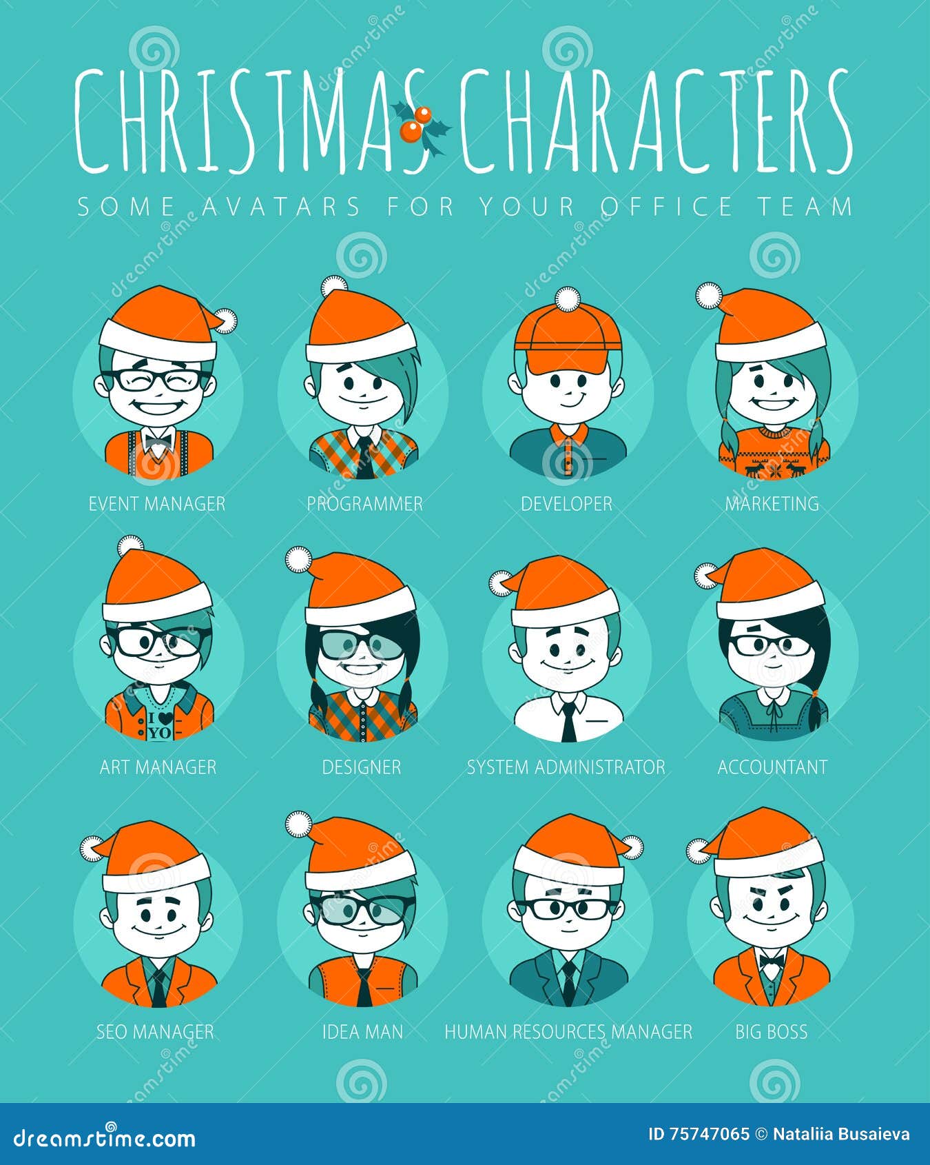 Christmas Set of Avatars Your Office Team. Stock Vector - Illustration ...