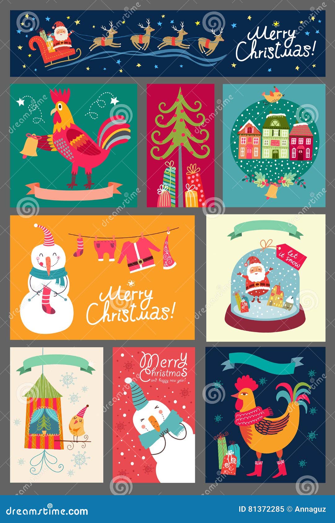 Christmas Set of Cards. Collection of Stickers, Backgrounds Stock ...
