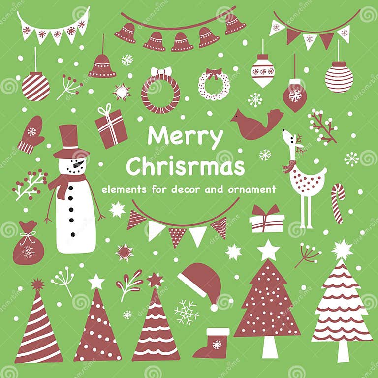 Christmas Set Of Elements For Design Cute Cozy Flat Style Stock Vector