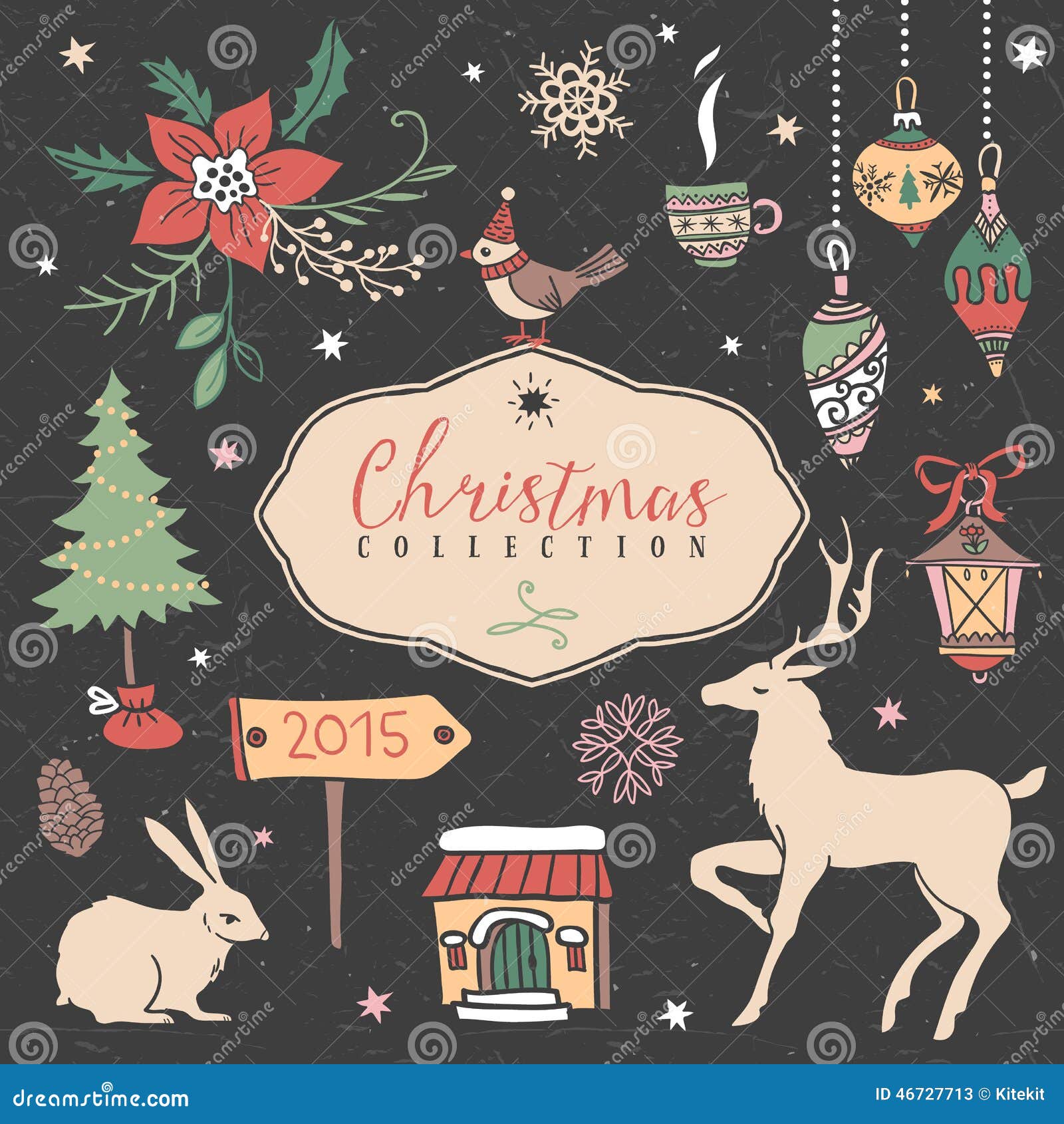 Christmas Set of Hand Drawn Festive Illustrations. Stock Vector ...