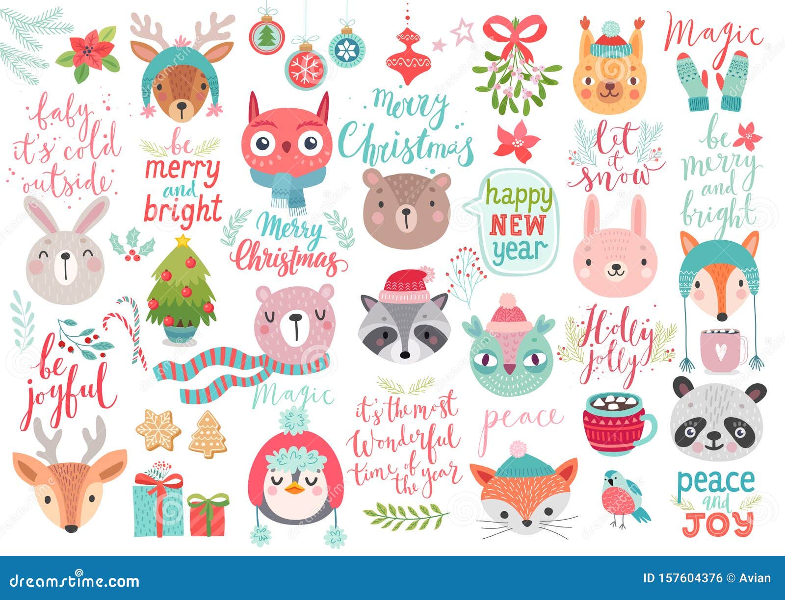 Christmas Set, Hand Drawn Style - Calligraphy, Animals and Other ...