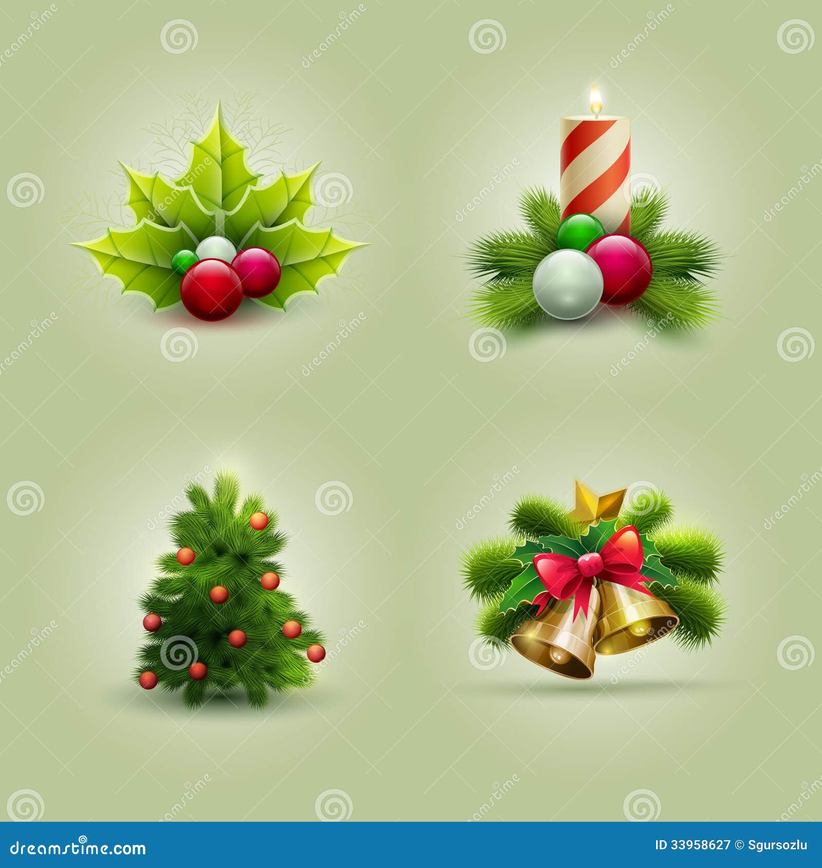 Christmas Set stock vector. Illustration of element, holly - 33958627