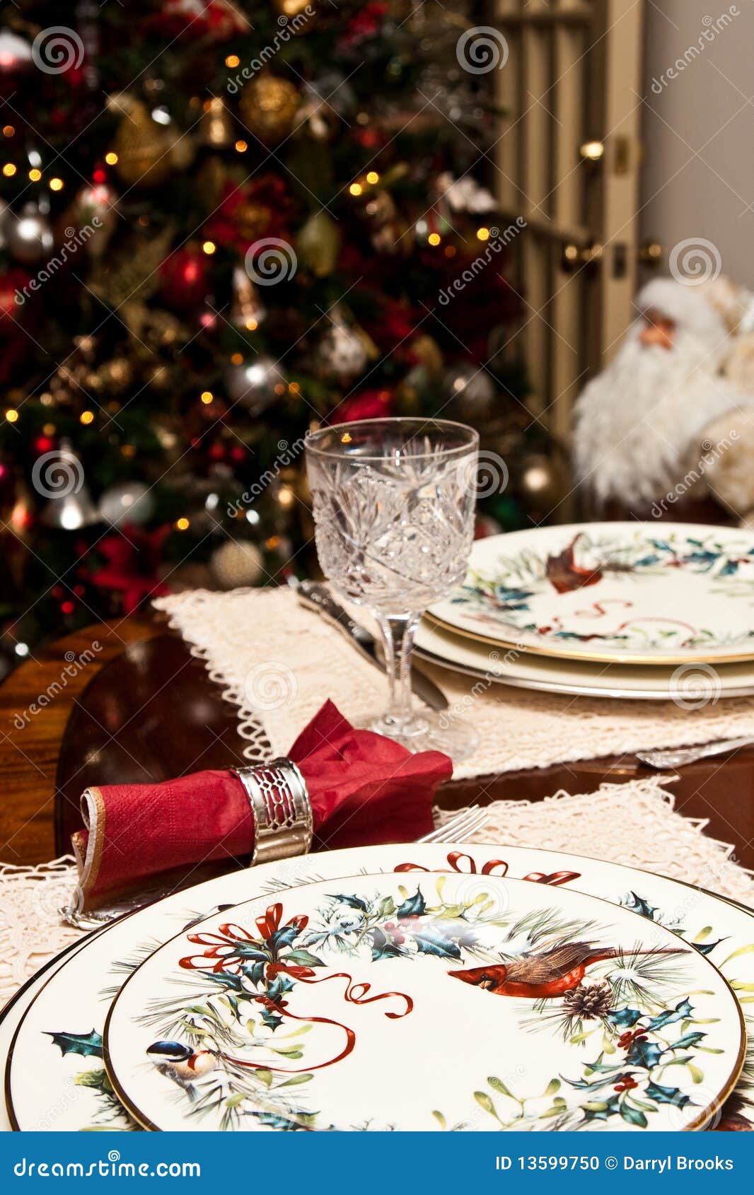 Christmas Setting with Tree and Santa Stock Photo - Image of december ...