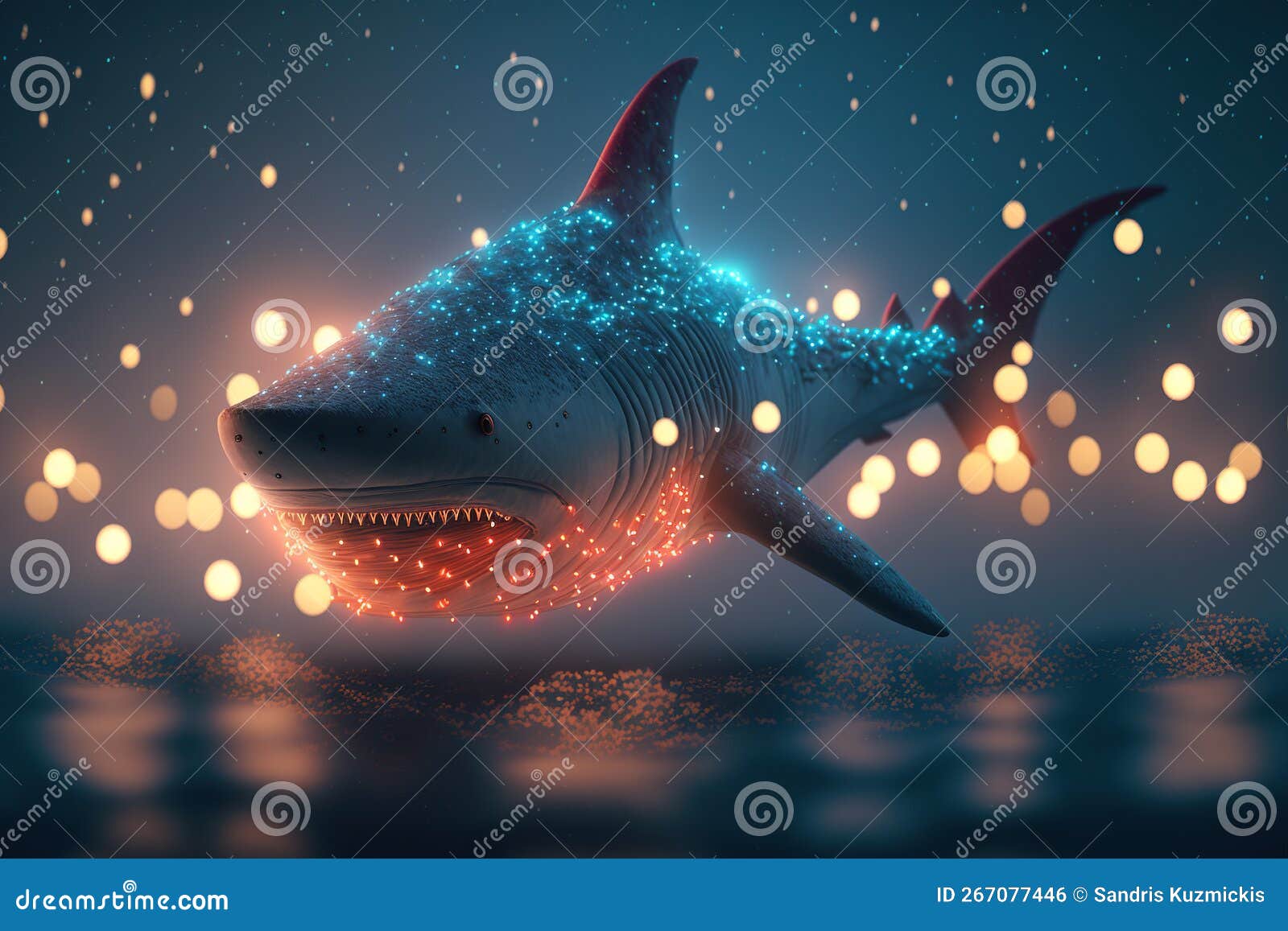 Christmas Shark Covered in Glowing Lights. Generative AI Stock ...
