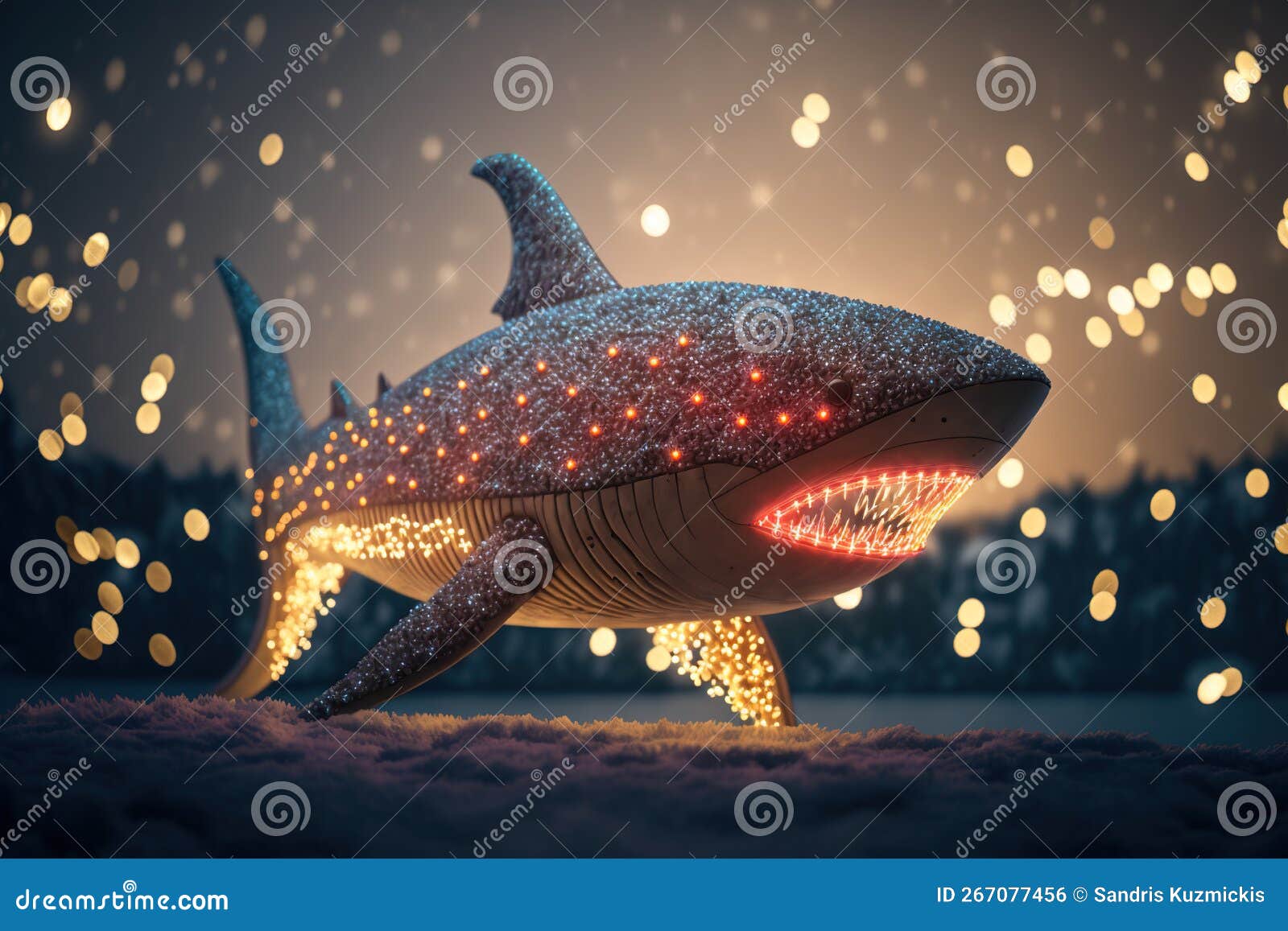 Christmas Shark Covered in Glowing Lights. Generative AI Stock ...