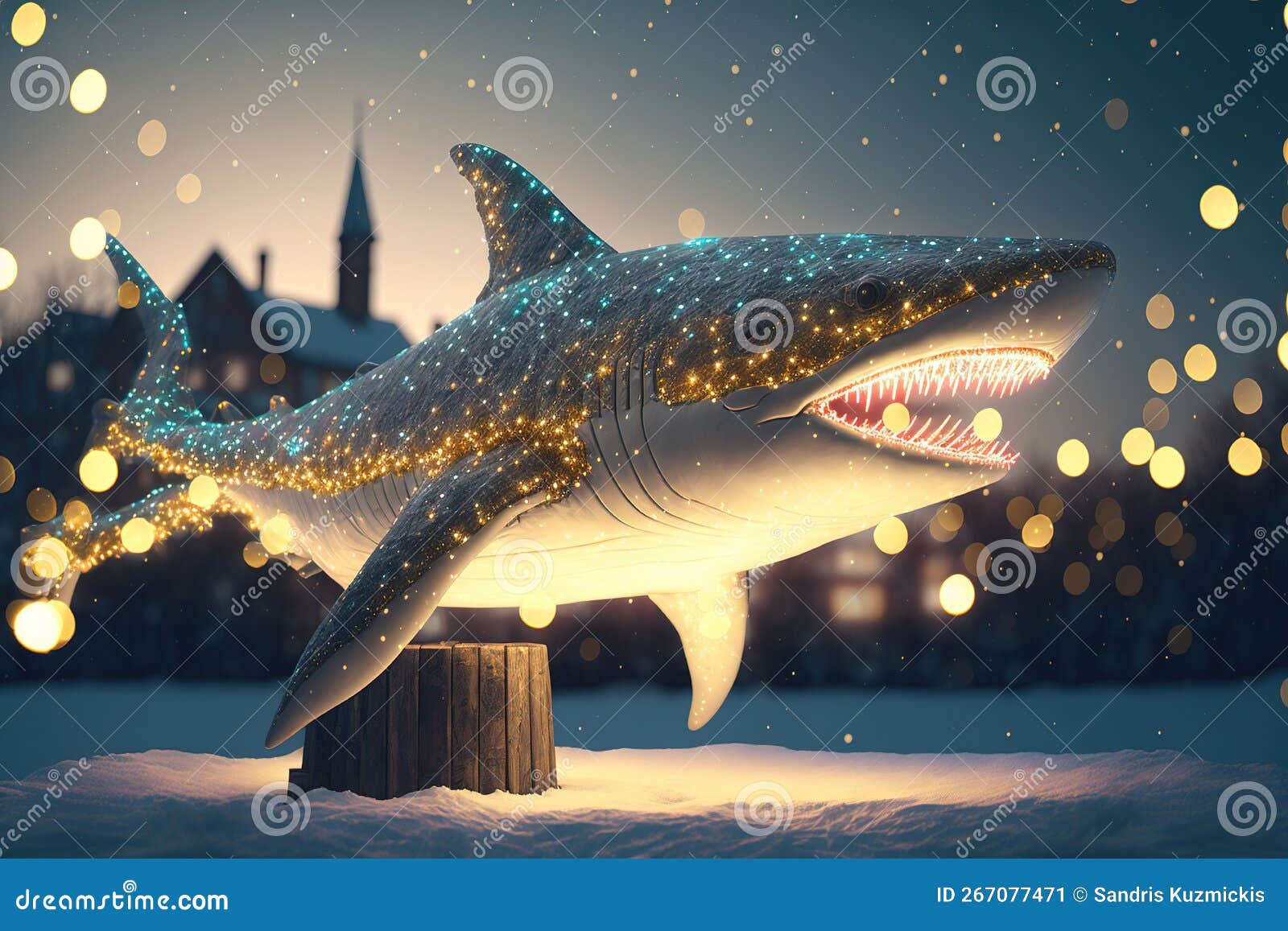 Christmas Shark Covered in Glowing Lights. Generative AI Stock ...
