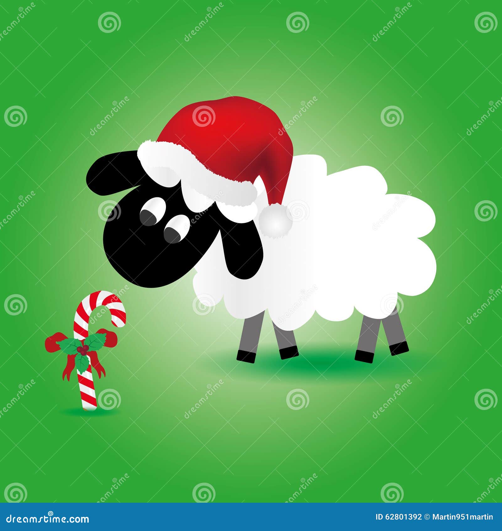 Christmas Sheep with Candy Stick and Santa Hat Eps10 Stock Vector ...