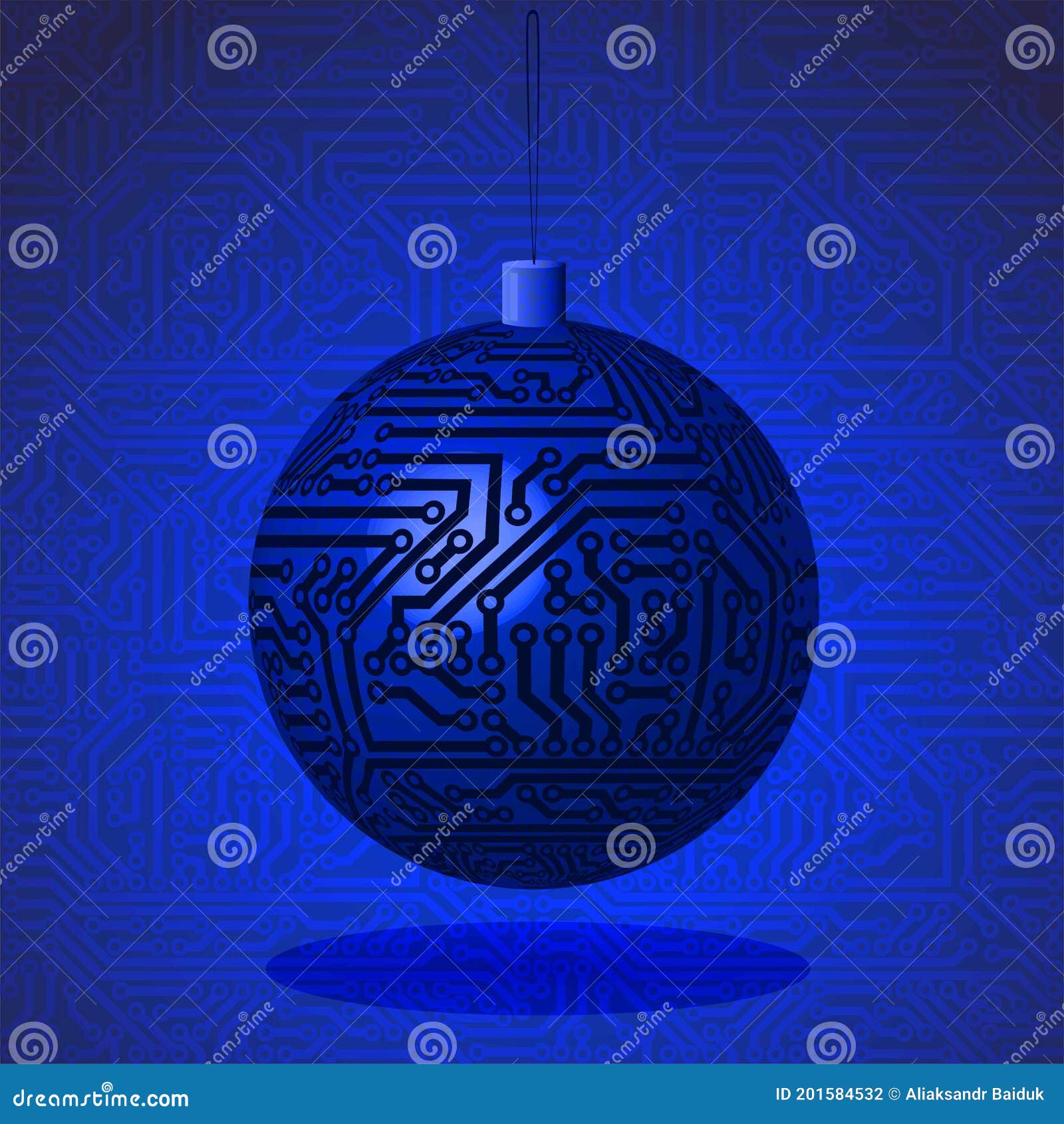 Christmas Shining Electronic Ball on a Printed Circuit Board Background ...