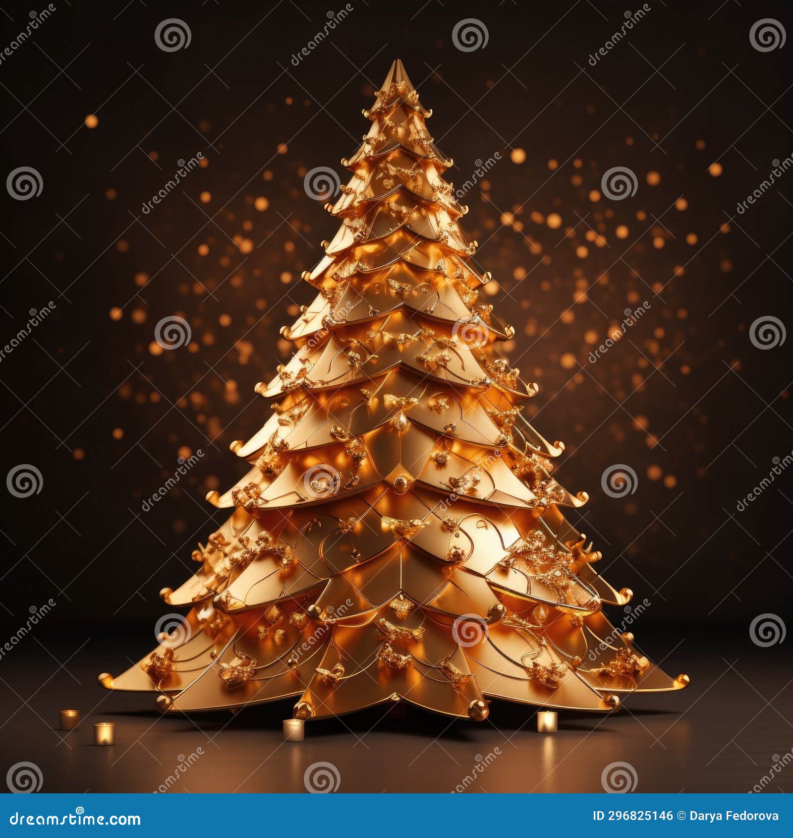 Christmas Shiny Golden Fir Tree on Dark Background. Stock Illustration ...