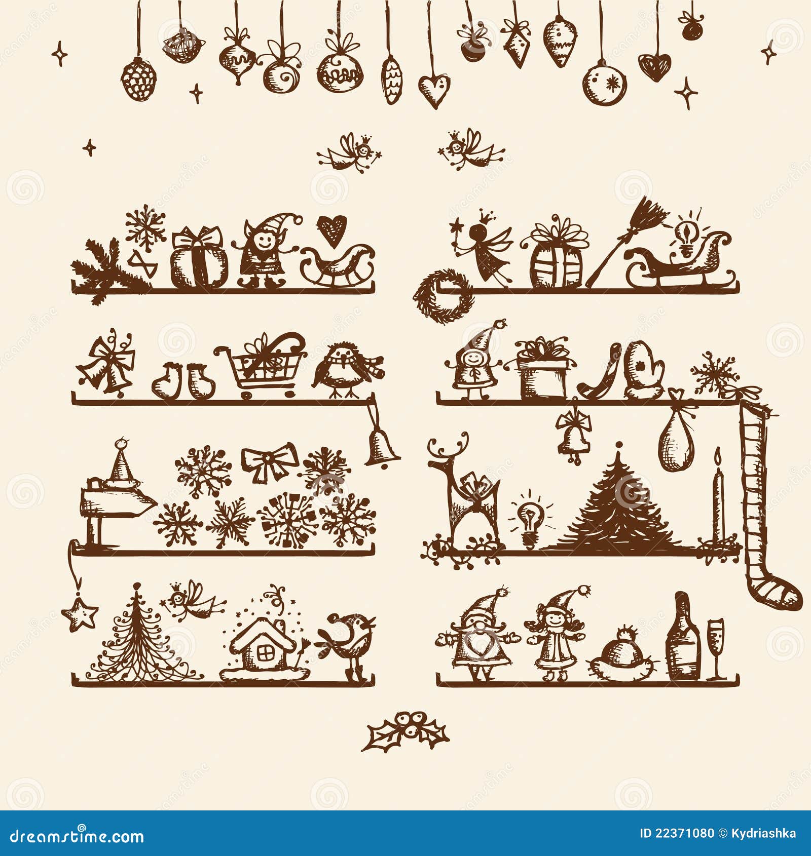 Christmas Shop, Sketch Drawing for Your Design Stock Vector ...