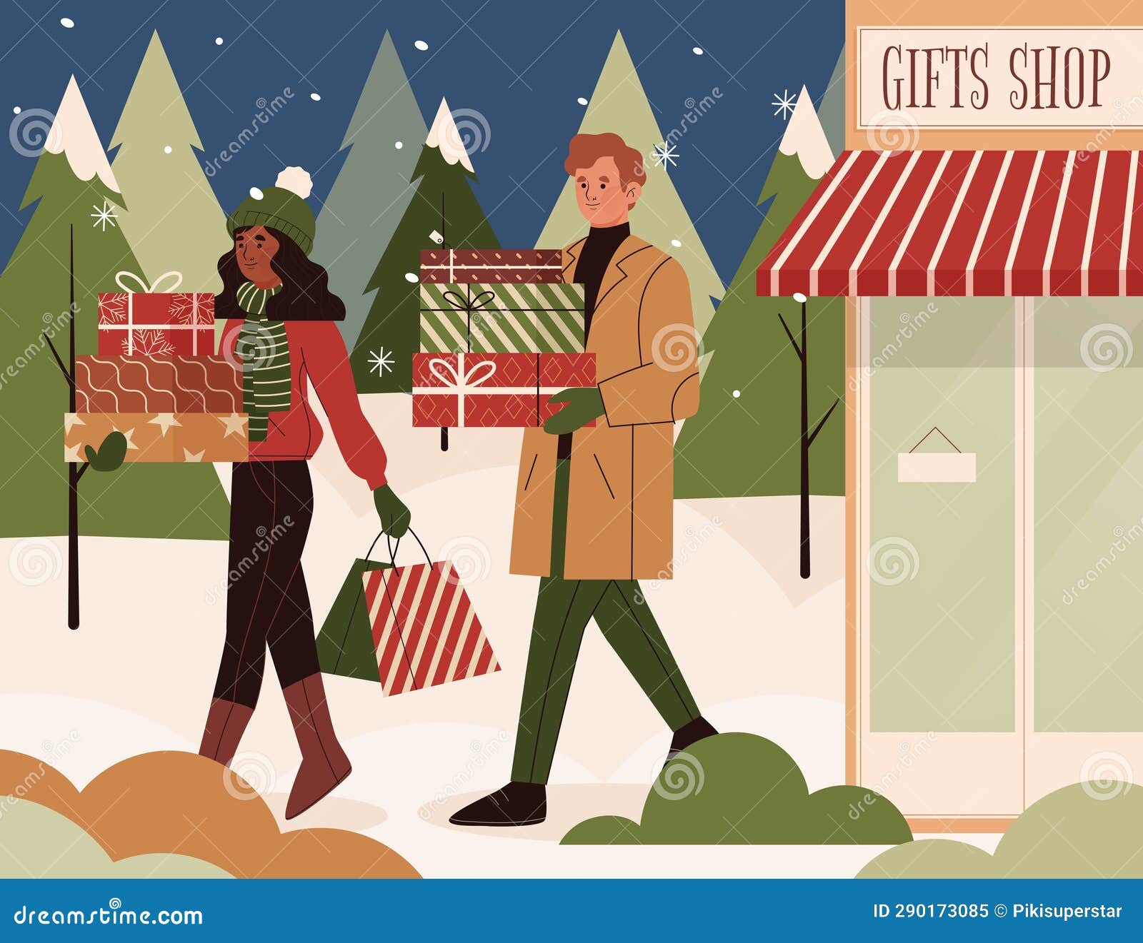 Christmas Shopping Scene Vector Design Stock Vector - Illustration of ...